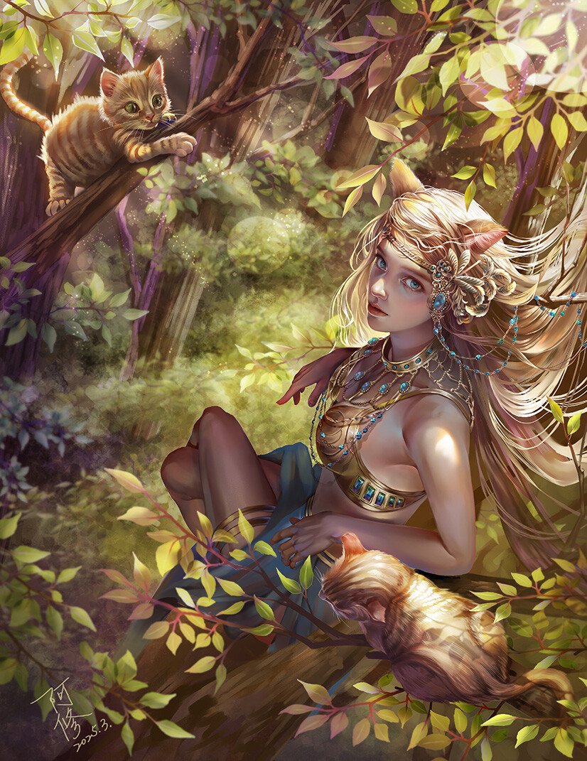 ArtStation - Feline Repose in the Forest