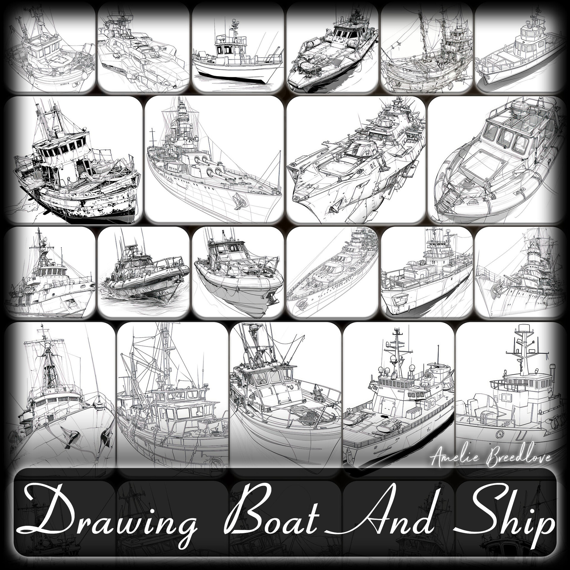 Amelie Character - 300 Drawing Boat and Ship Reference Pack | 4K | v.6