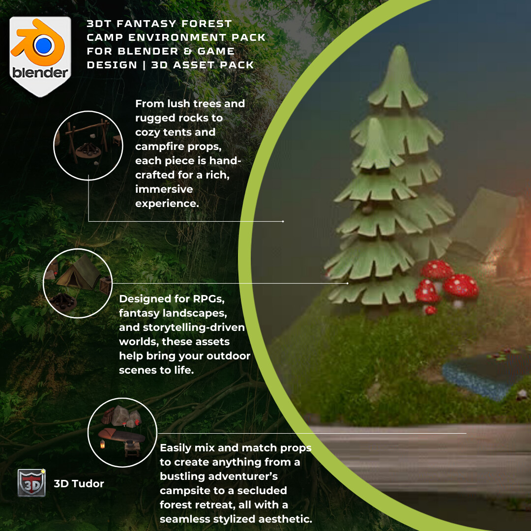 3D Tudor - 3DT Fantasy Forest Camp Environment Pack for Blender & Game ...