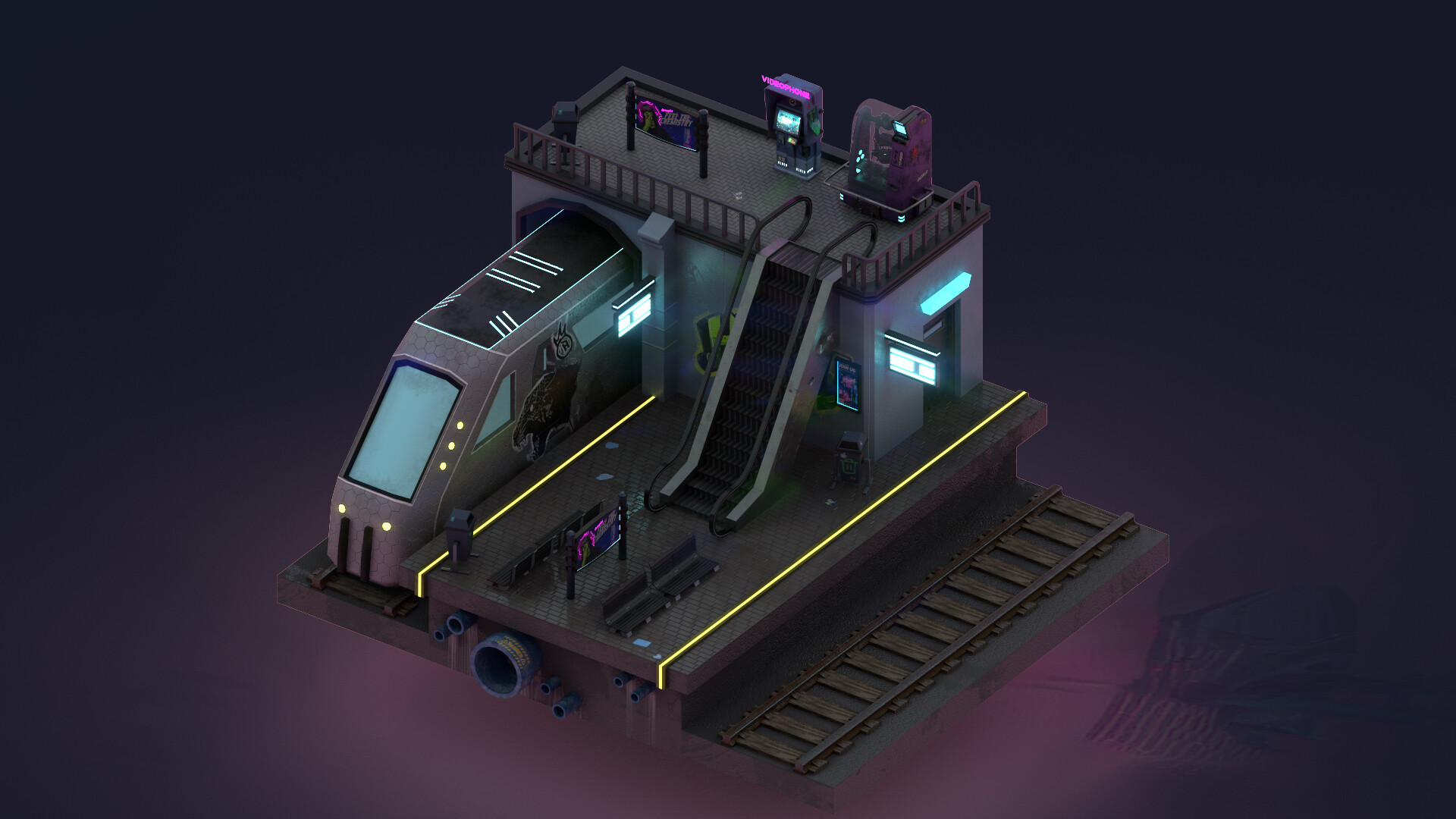 ArtStation - Sci-fi train station diorama