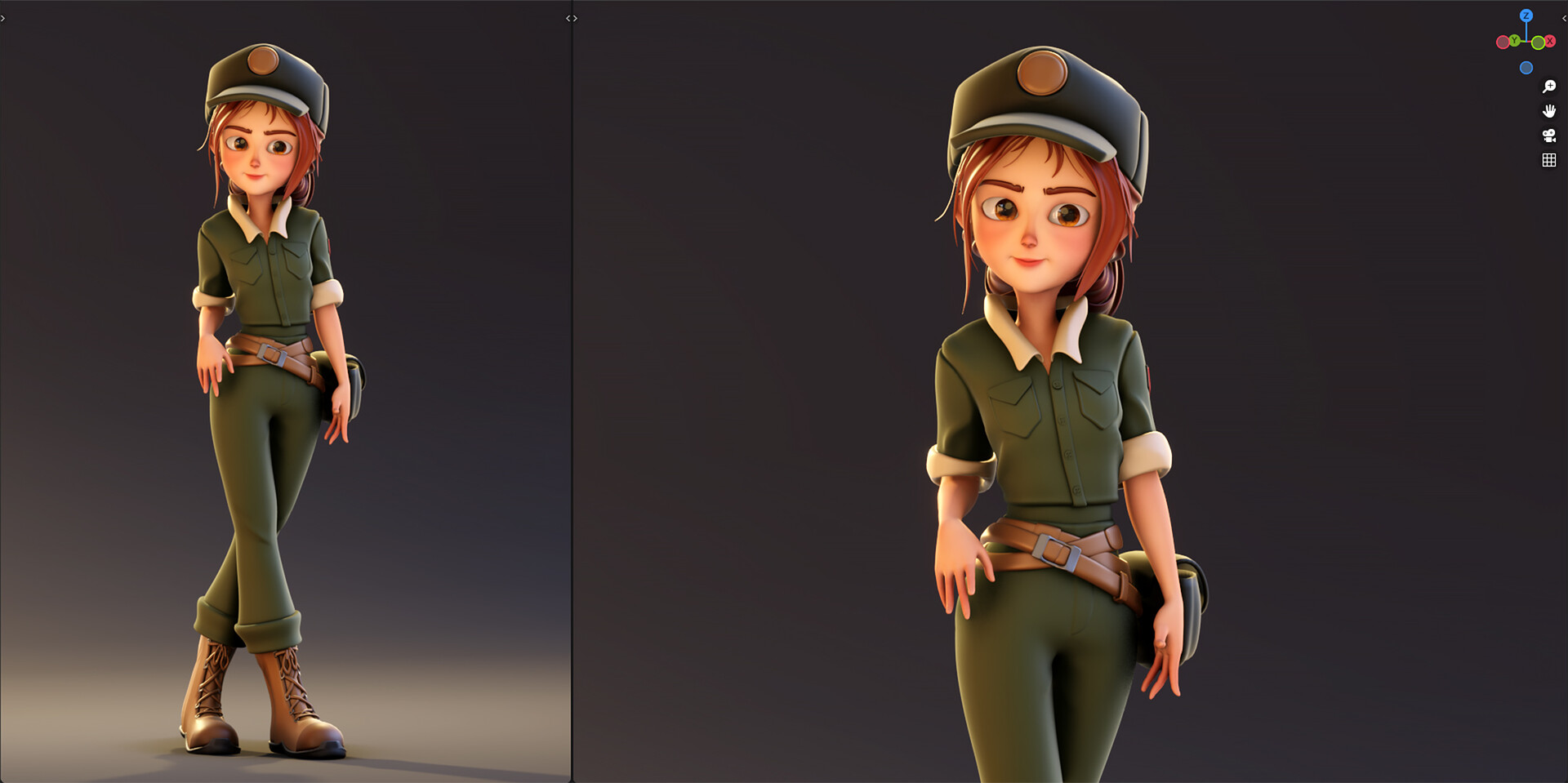 Phong Ly - Blender Rigged Stylized Girl - Grace With Soldier Costume