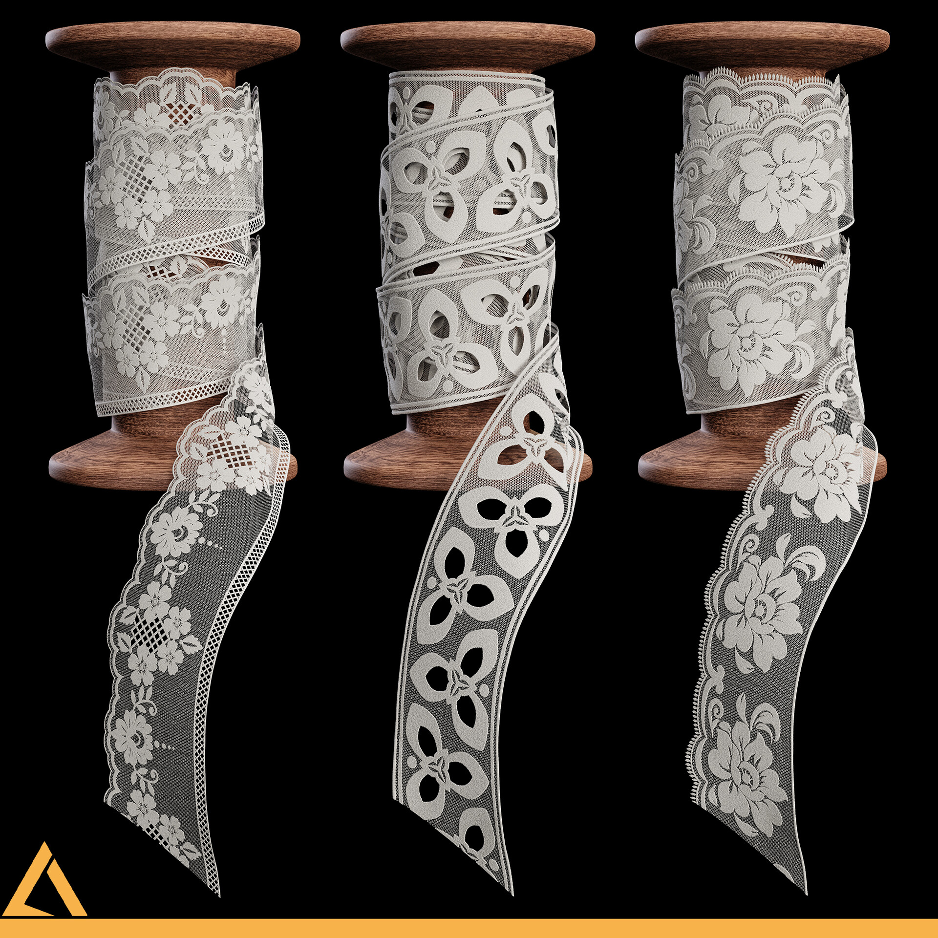 ArtStation - 50 Lace Fabric Trim Materials (SBSAR + Textures) - VOL03