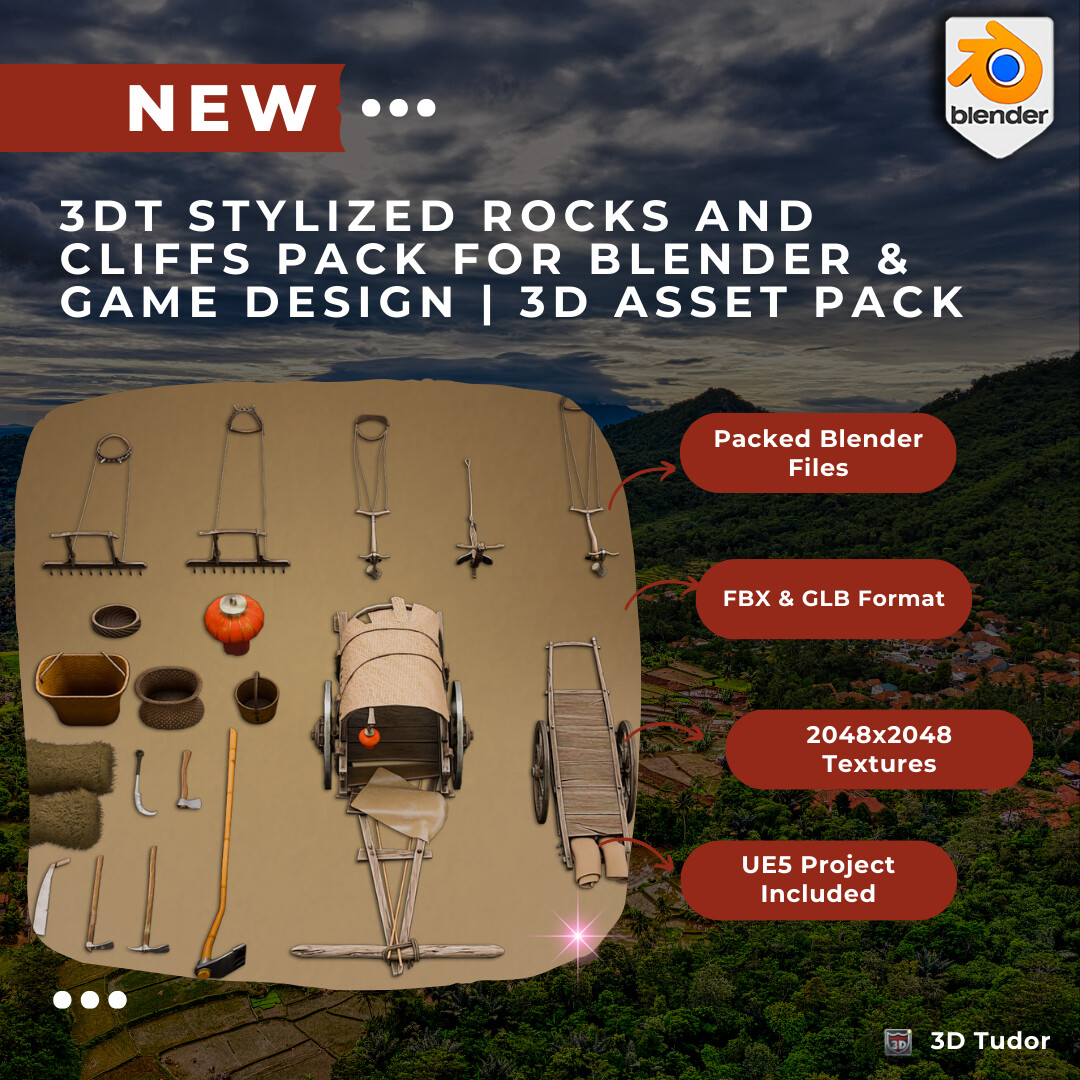 3D Tudor - 3DT Asian Farm Tool Pack for Blender, Unreal Engine & Game Design | 3D Asset Pack