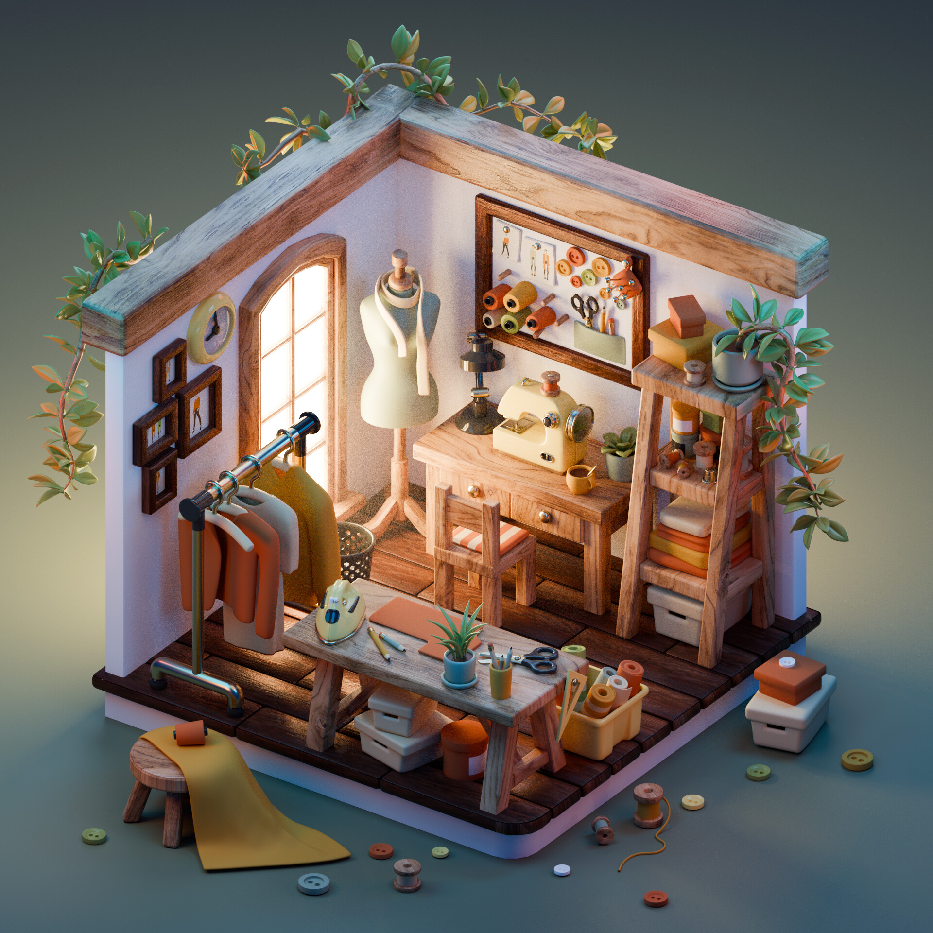 ArtStation - 3D Isometric Scene - Seamstress's room