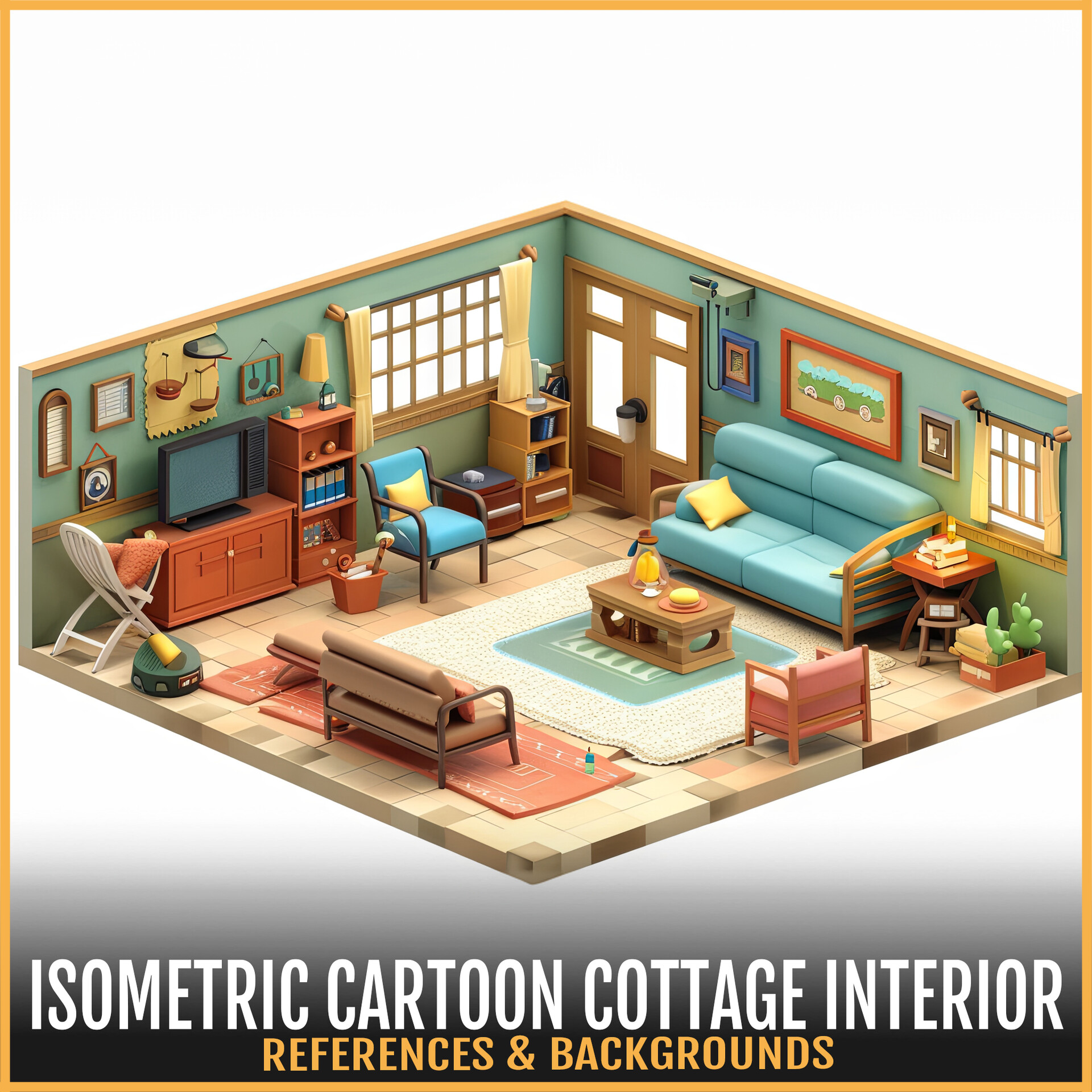 ArtStation - 303 Isometric cartoon Cottage interior
