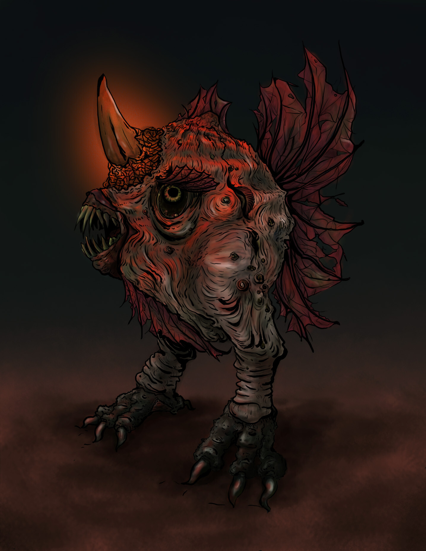 ArtStation - Creature Concept: RED-HORNED BIPEDAL PISCOCHELAE