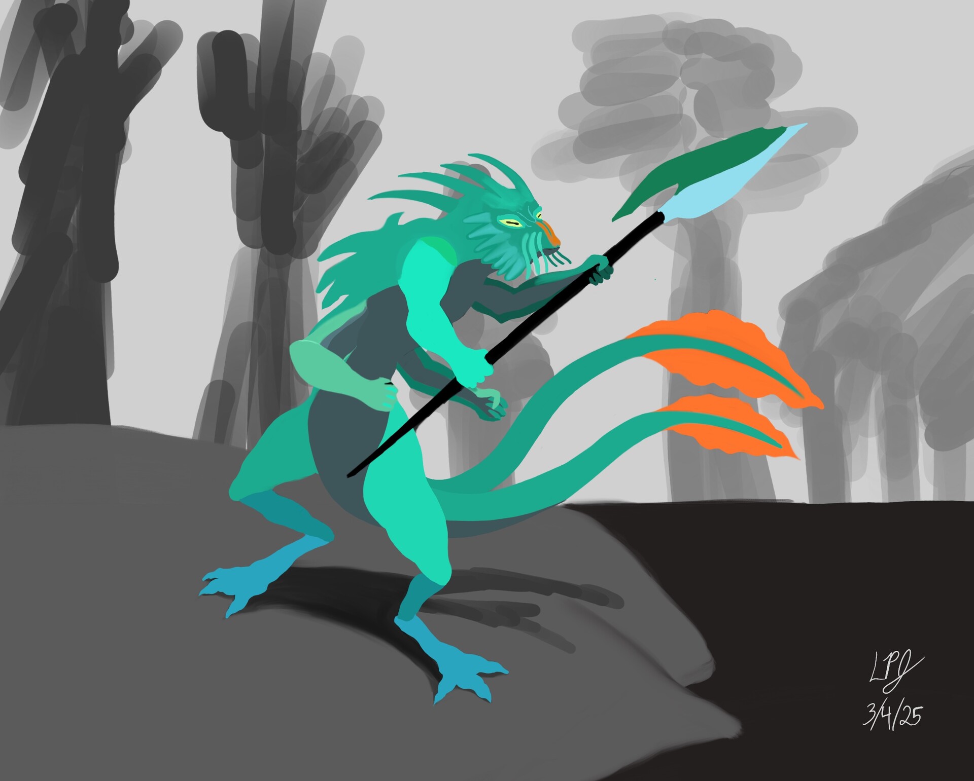 ArtStation - Lizard Swamp Warrior, concept art and stylization practice