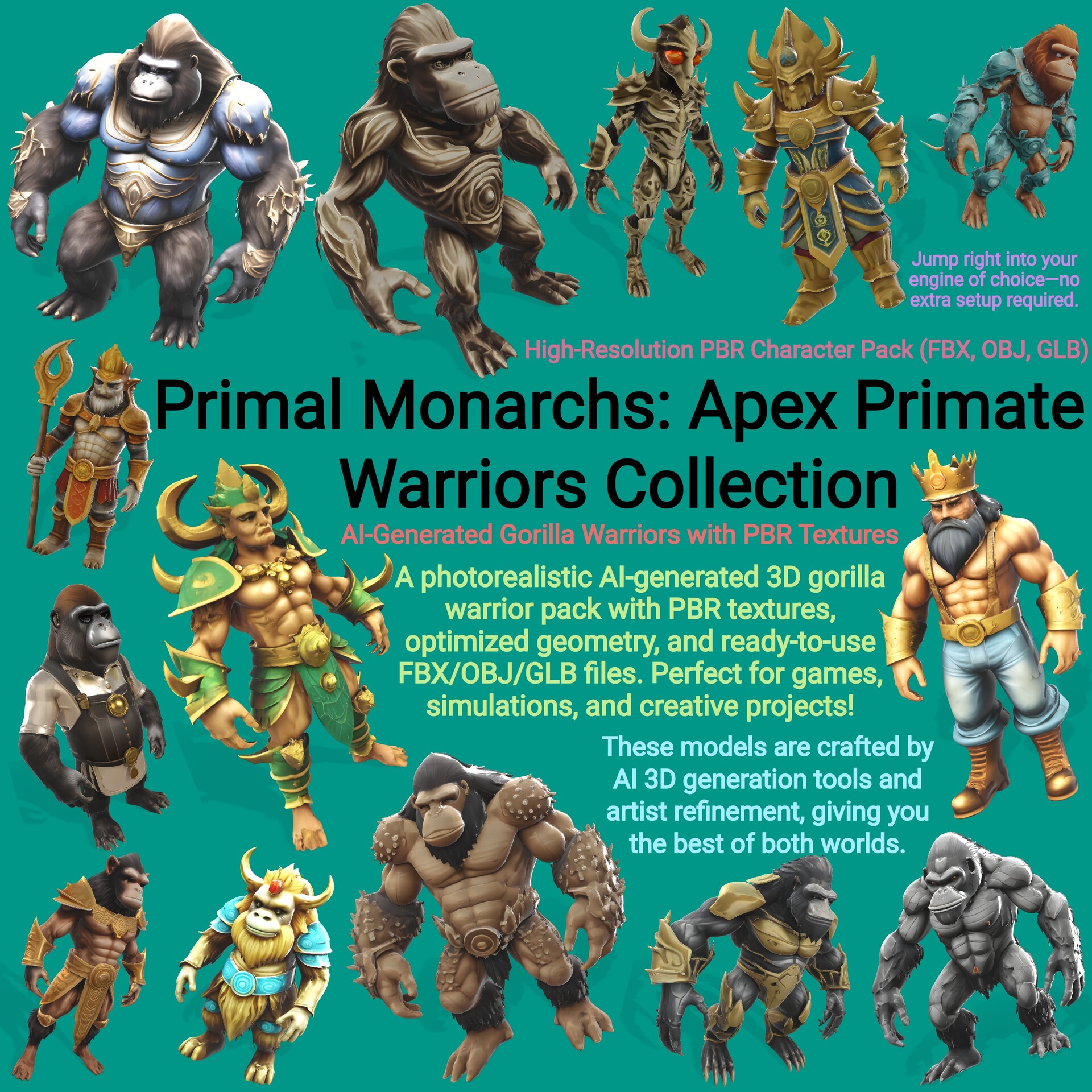 ArtStation - Primal Monarchs: Apex Primate Warriors Collection 3D Model