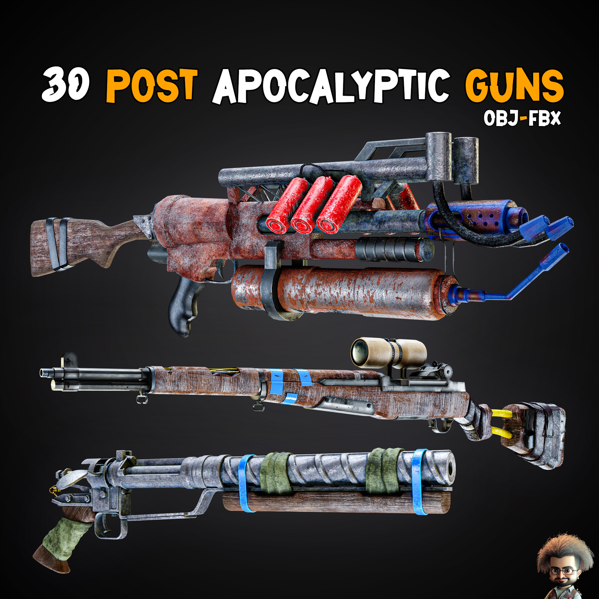 ArtStation - 30 Apocalyptic Guns + Texture - Vol 12