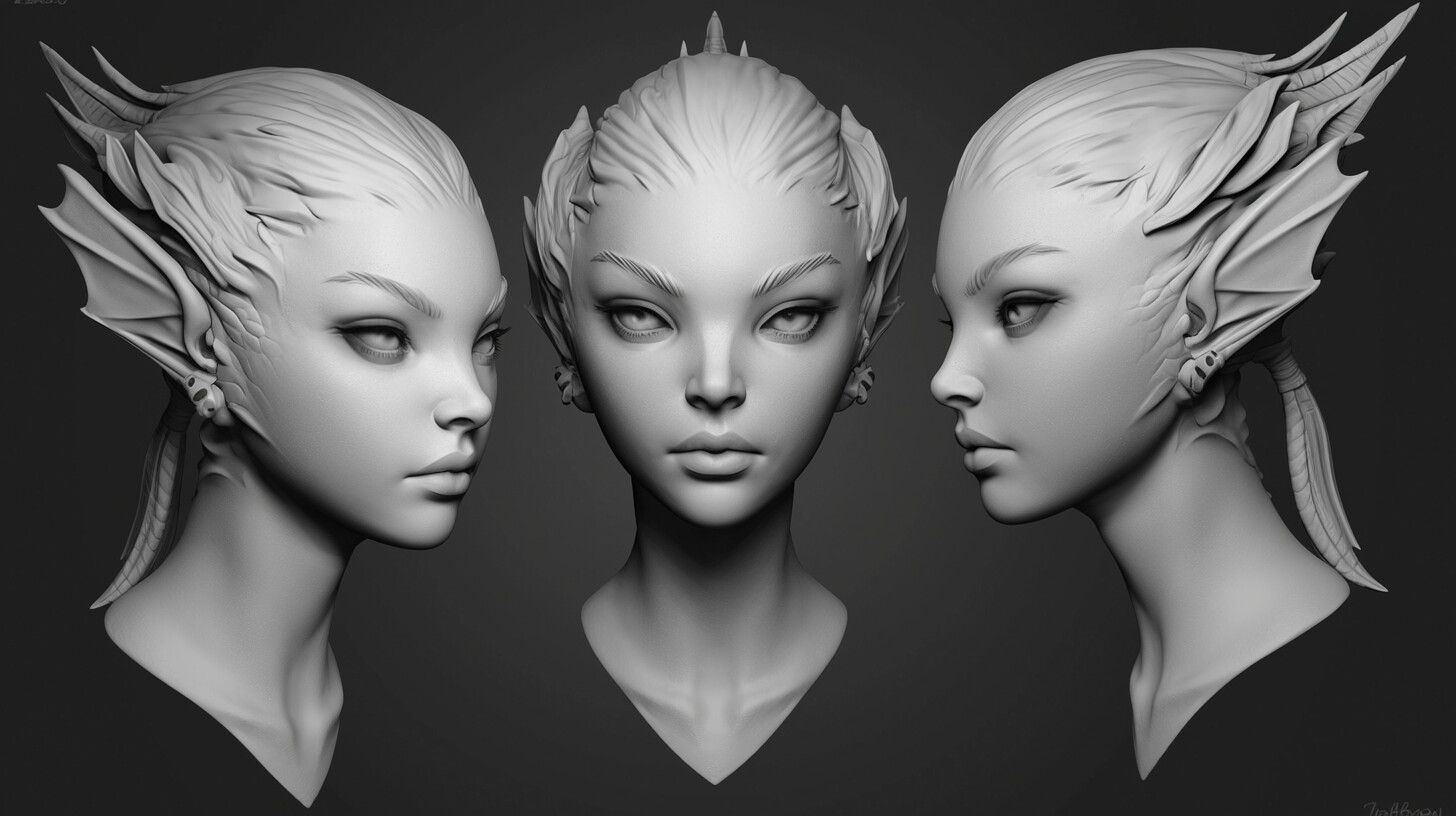 3D Head Sculpt References in 4K - Tika Art - +300 Alien Female Head ...
