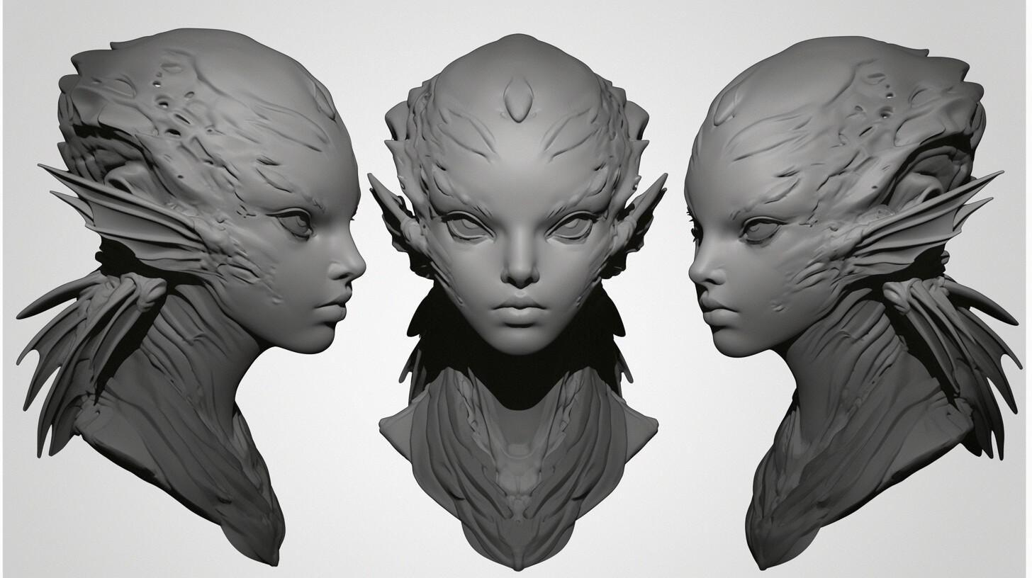 3D Head Sculpt References in 4K - Tika Art - +300 Alien Female Head ...