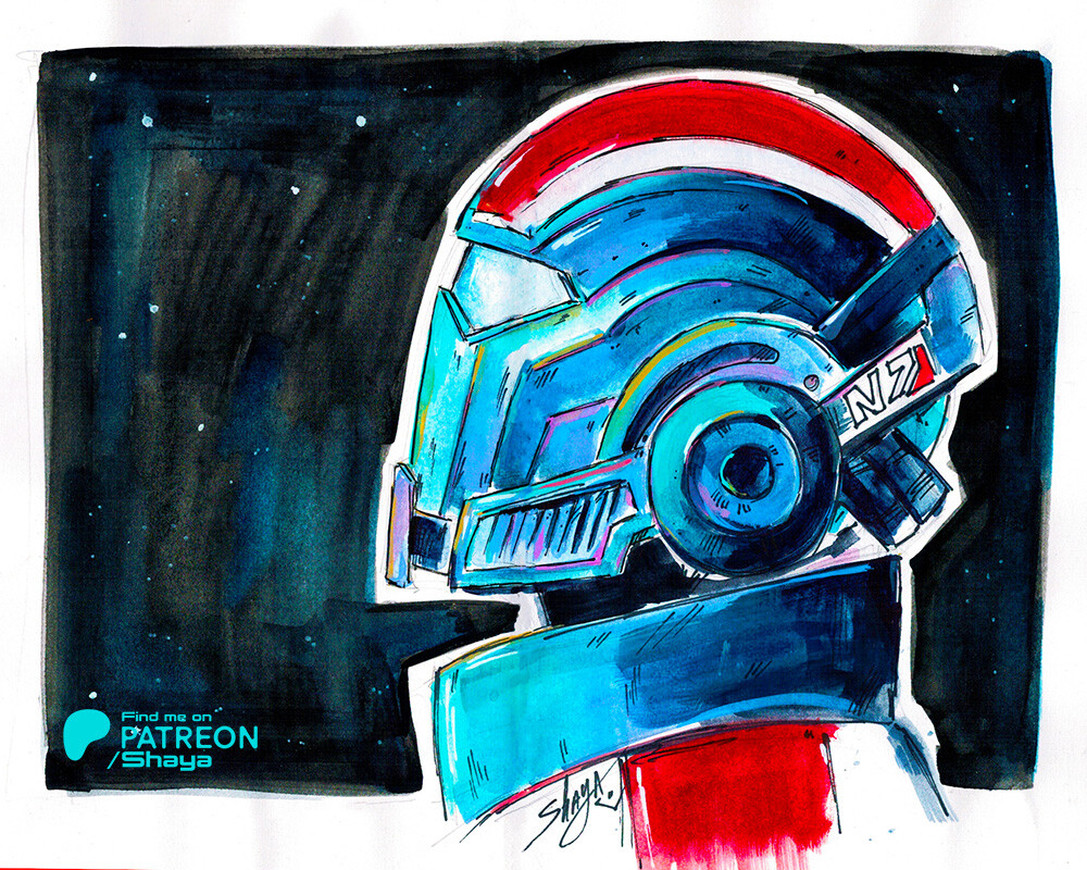 ArtStation - Commander Shepard - watercolours