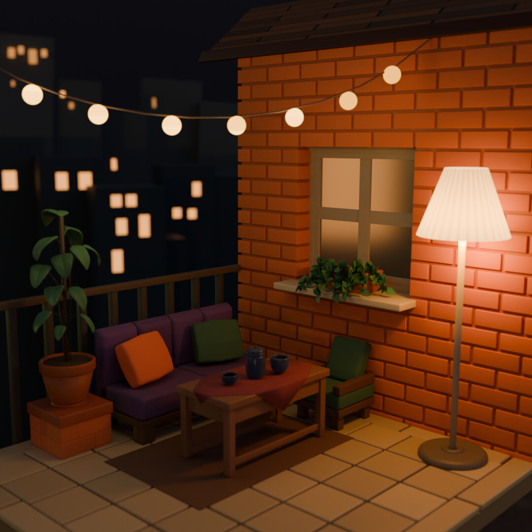ArtStation - Evening glow of the terrace