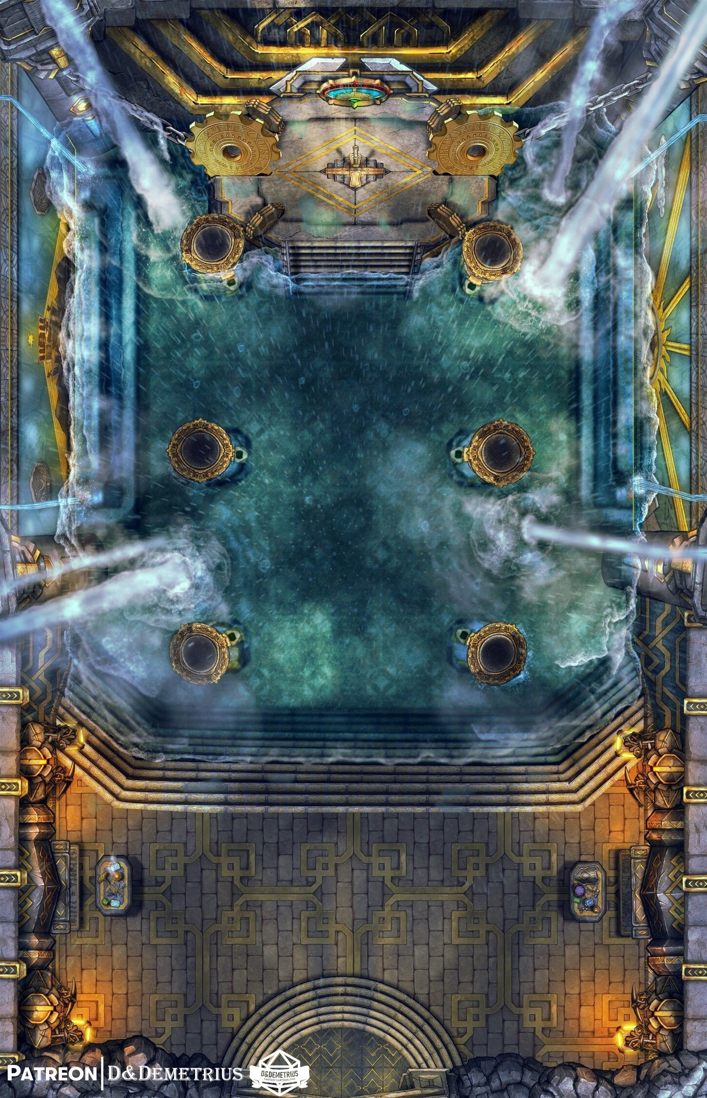 ArtStation - Flooded Dwarven Elevator [29x45] | Dwemer-Inspired Battlemap