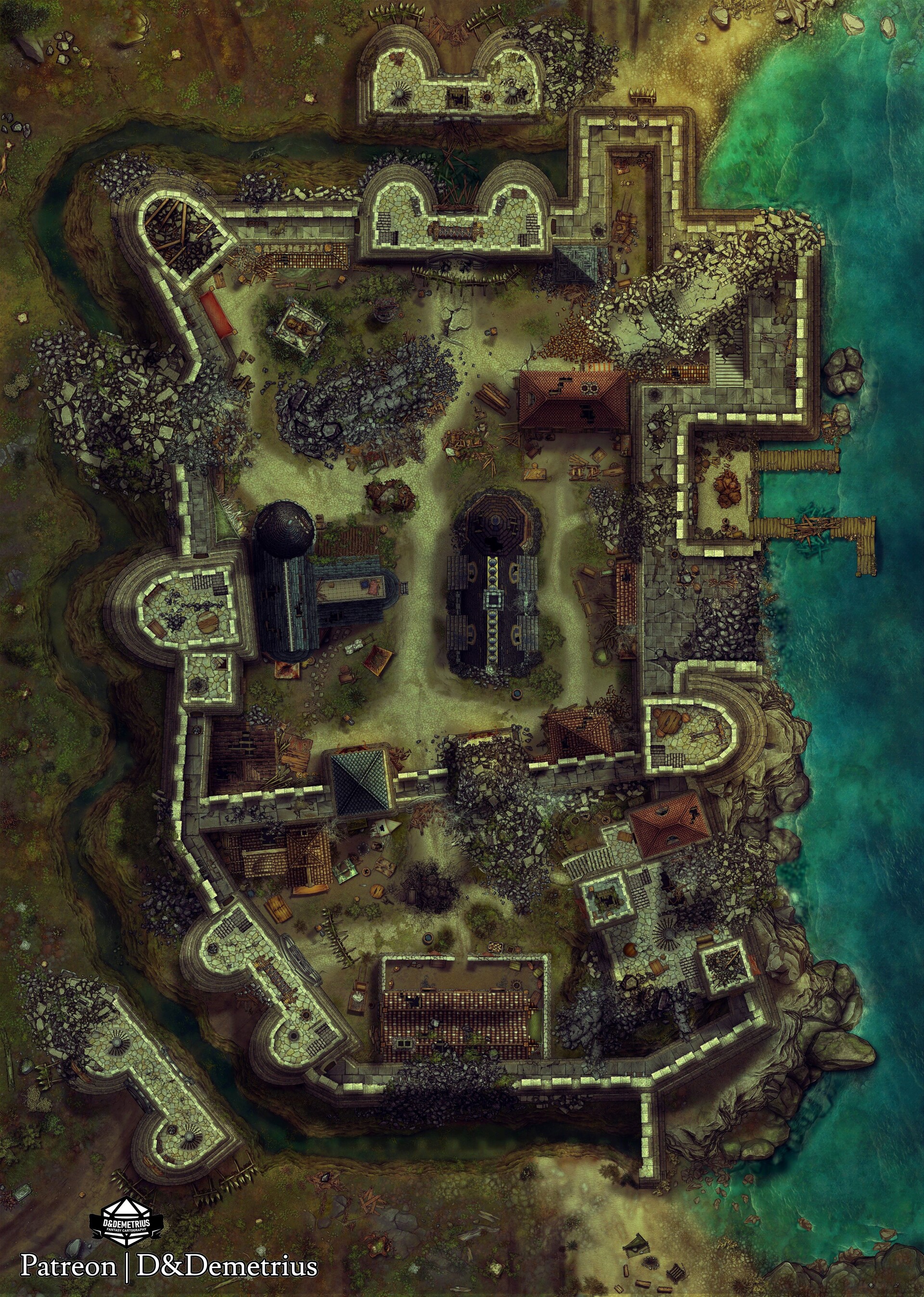 ArtStation - Coastal Castle Ruins [57x80] | Battlemap for D&D and other ...
