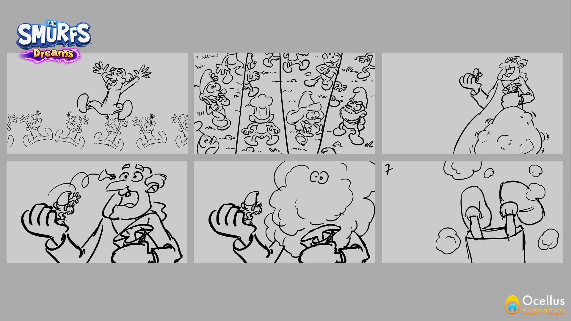 Ocellus - SERVICES - The Smurfs Dreams: Storyboard - Finding the Village