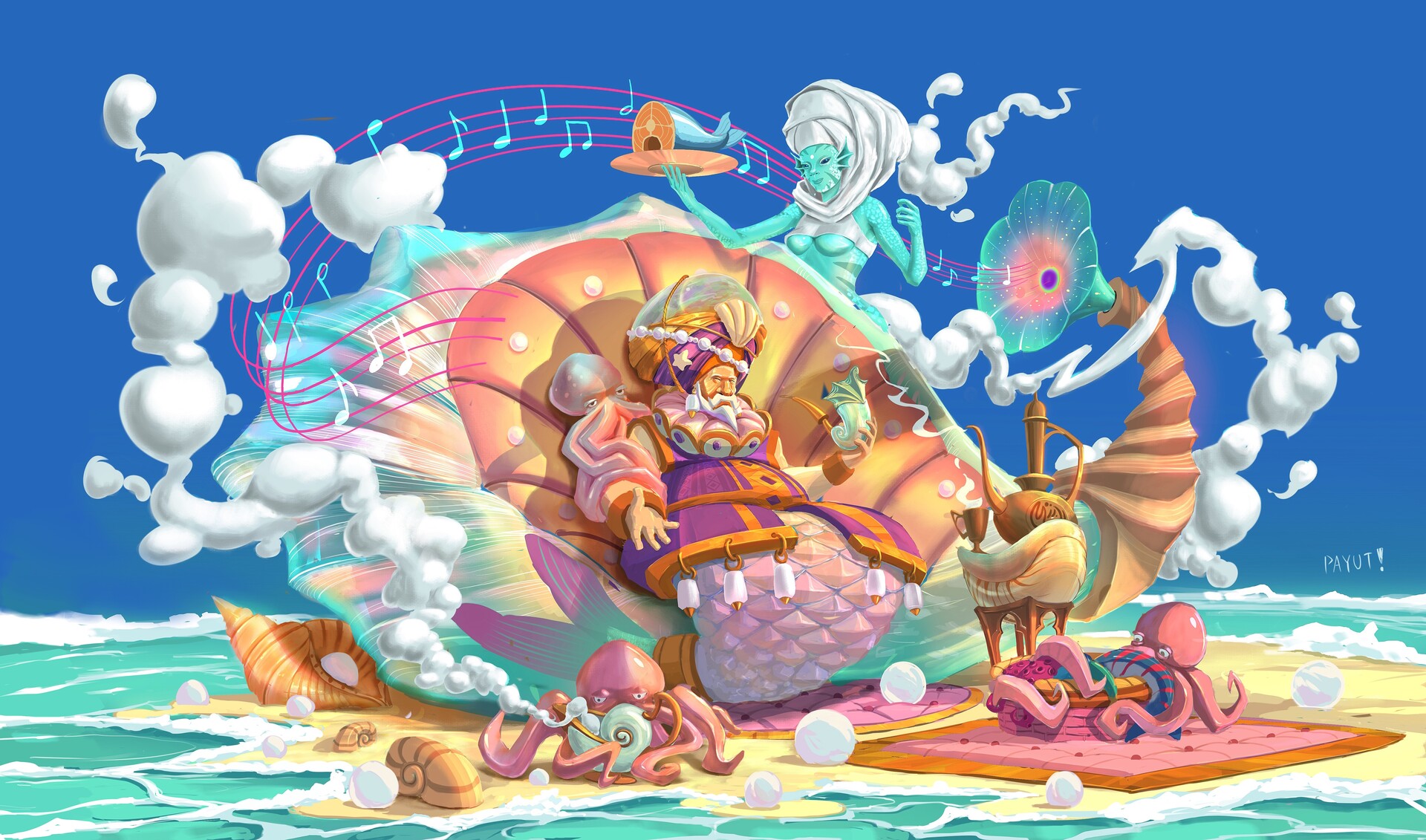 ArtStation - The pearl king chilling on the beach