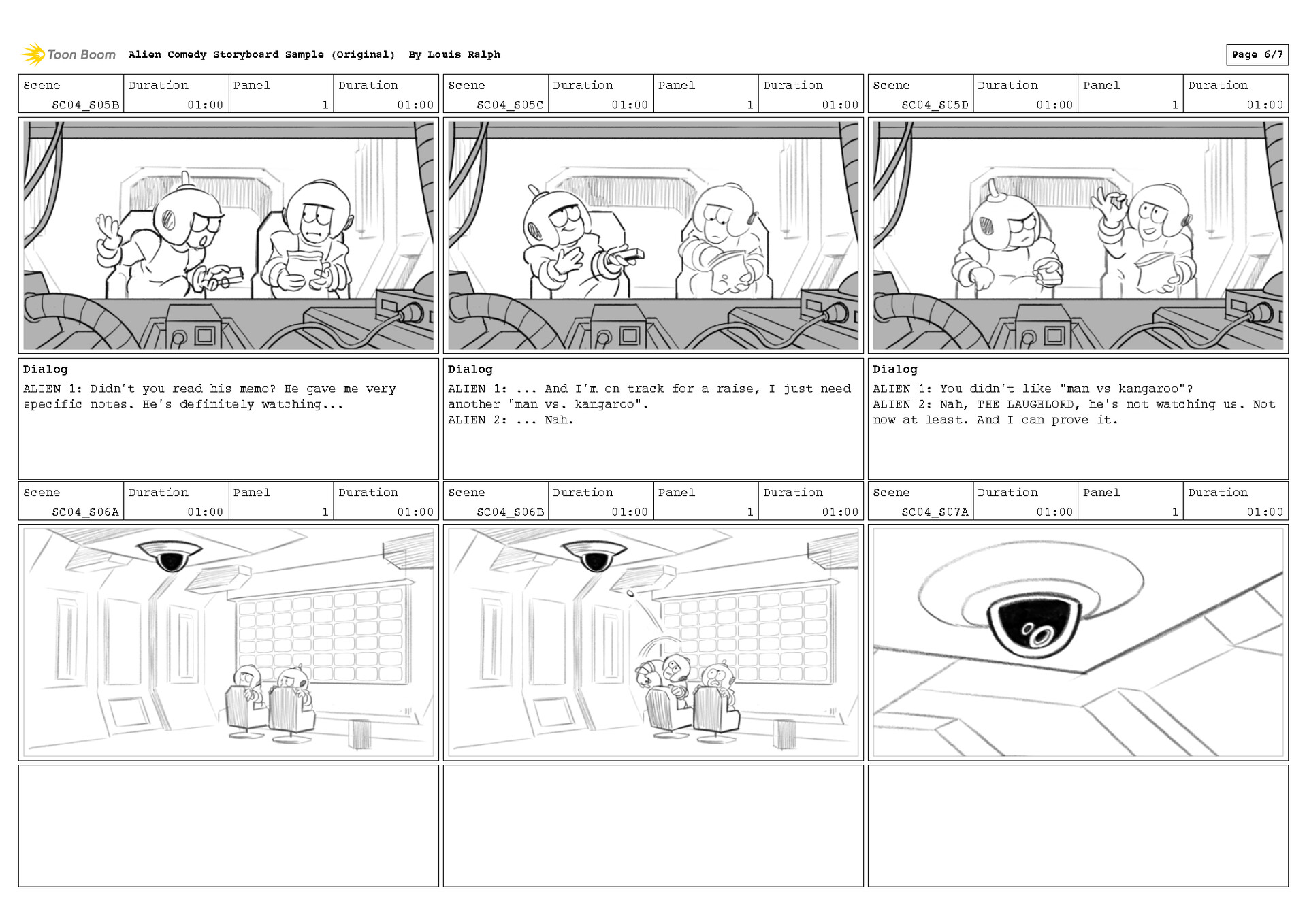 Louis Ralph - Alien comedy storyboard
