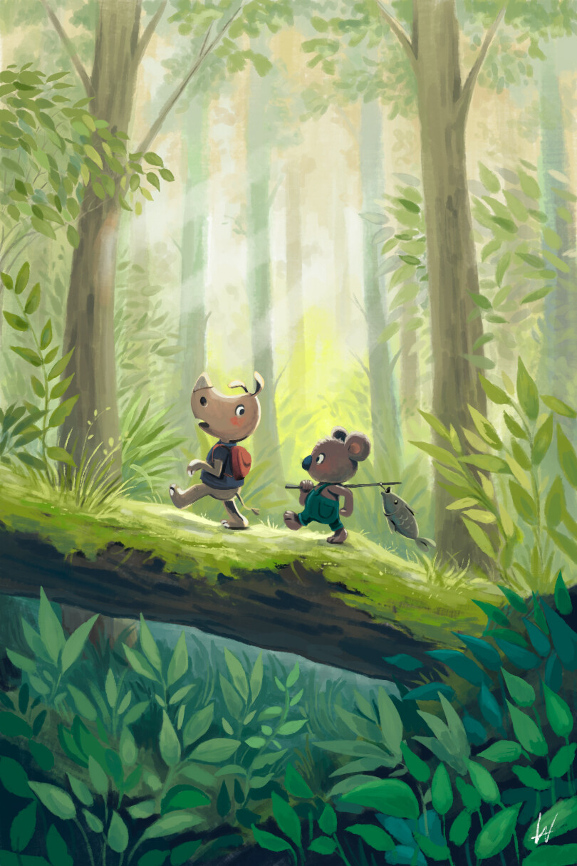 ArtStation - Couple of friends roaming the woods