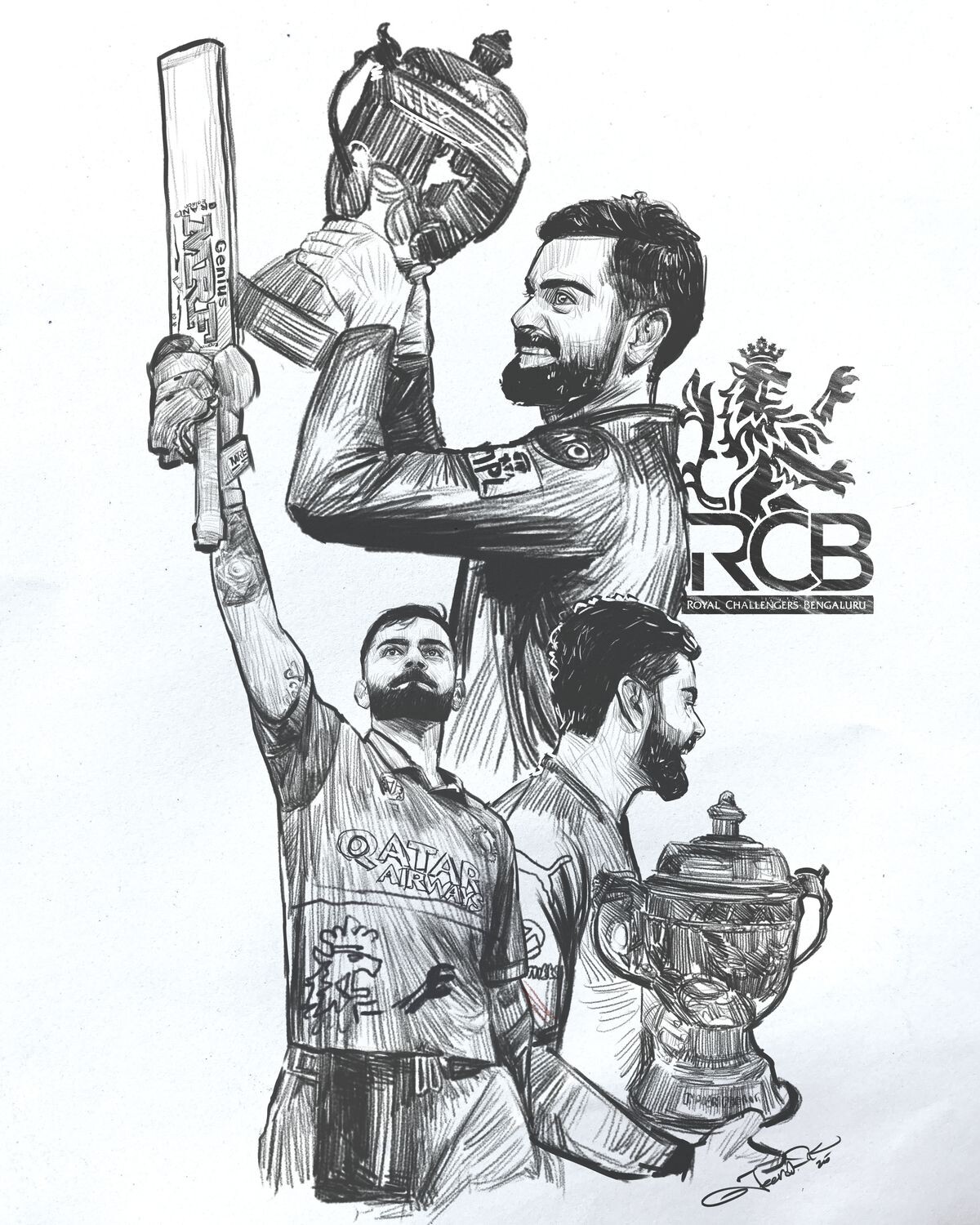ArtStation - #rcbwin 18 Years After RCB Win The Match Charcoal Pencil ...