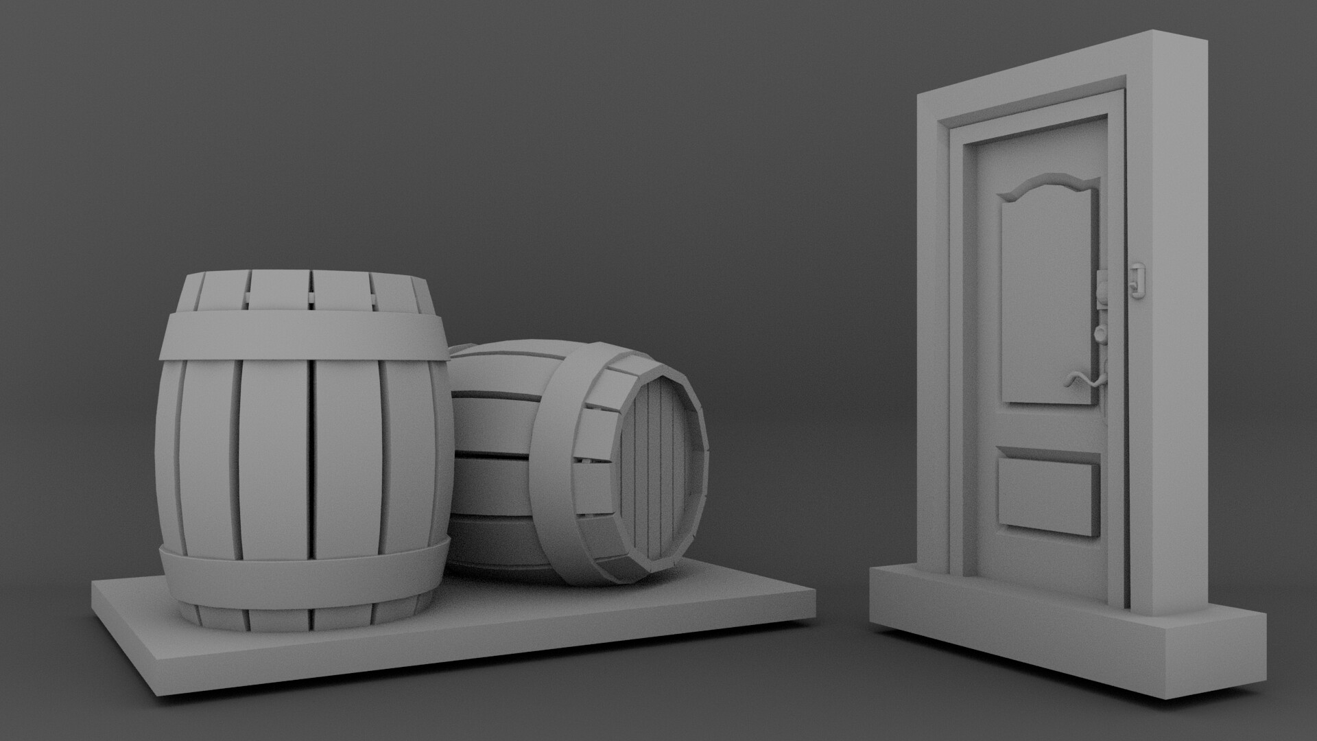 ArtStation - 3D Model - Props : Wooden barrels and Door
