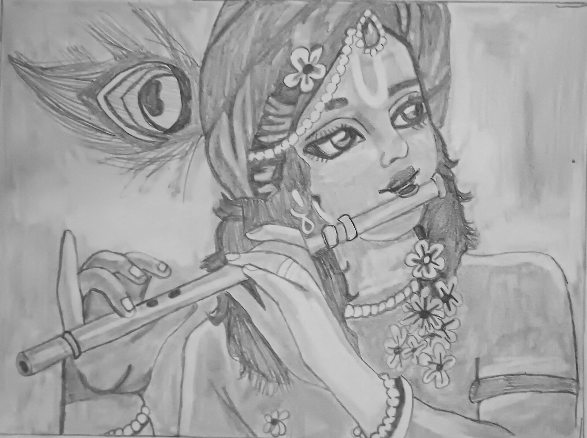 flute drawing krishna