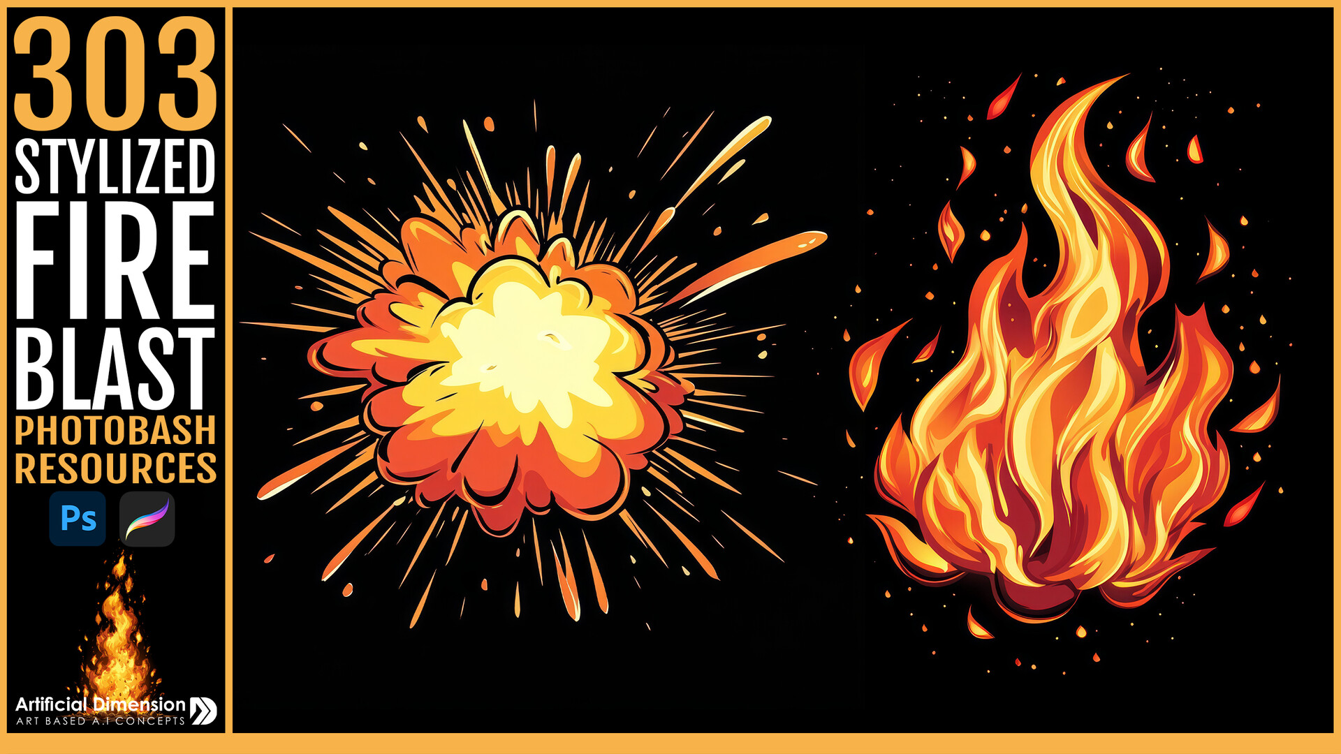 Artificial Dimension - 303 Stylized Fire Blast for Photobashing