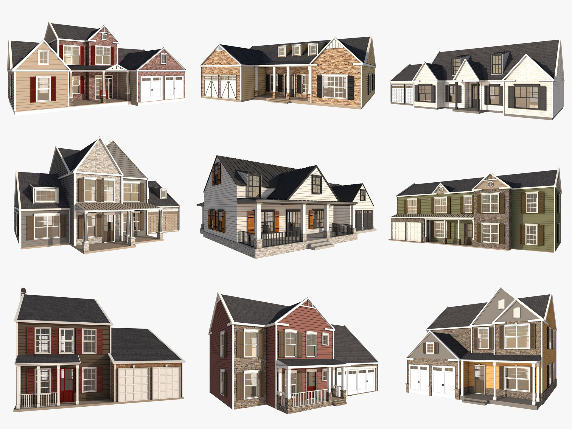ArtStation - Classical American Houses Collection Low-poly 3D model