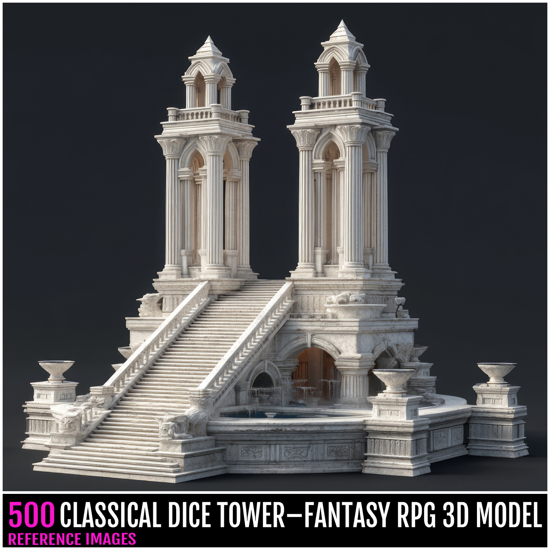 ArtStation - 500 CLASSICAL DICE TOWER – FANTASY RPG 3D MODEL