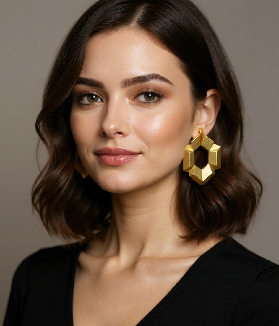 AMA GOL - Geometric Gold Hoop Earring