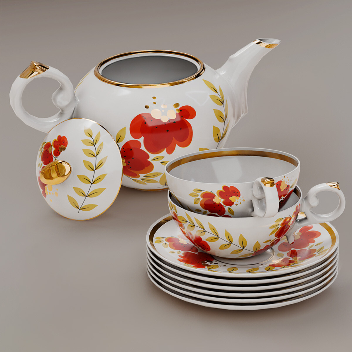 ArtStation - Porcelain Tea Set From The USSR PBR Low-poly 3D model