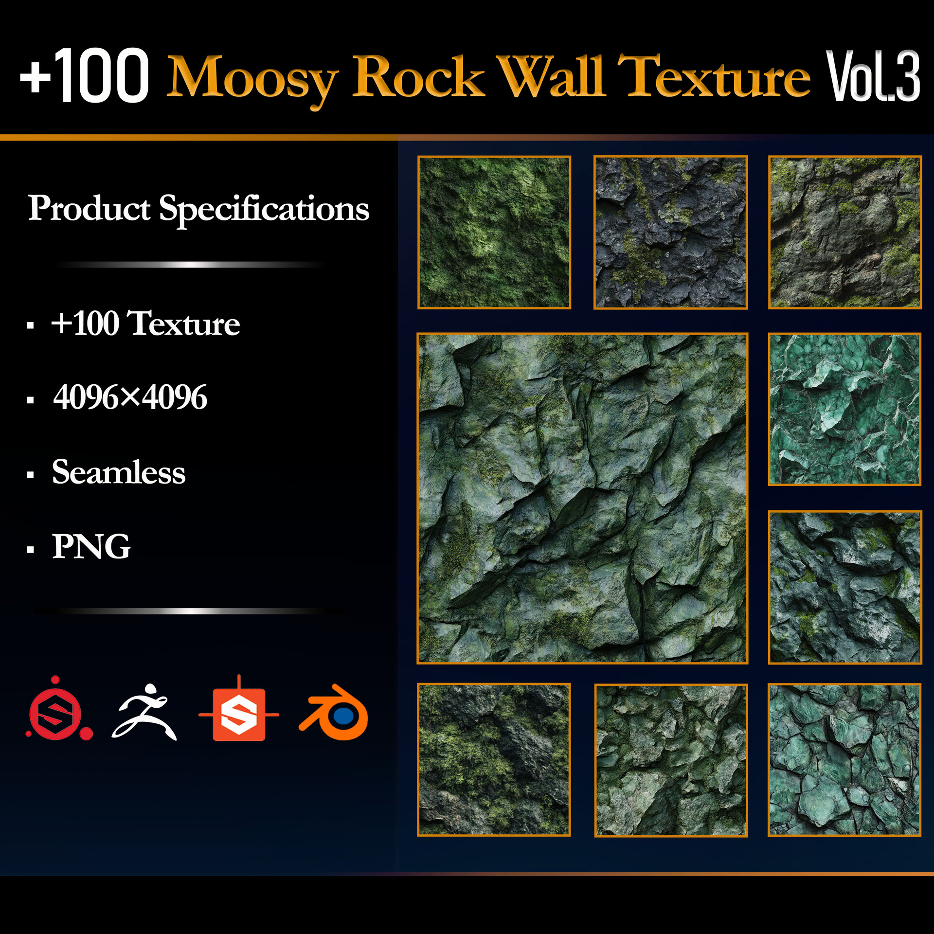 ArtStation - +100 Moosy Rock Wall Texture - vol.3