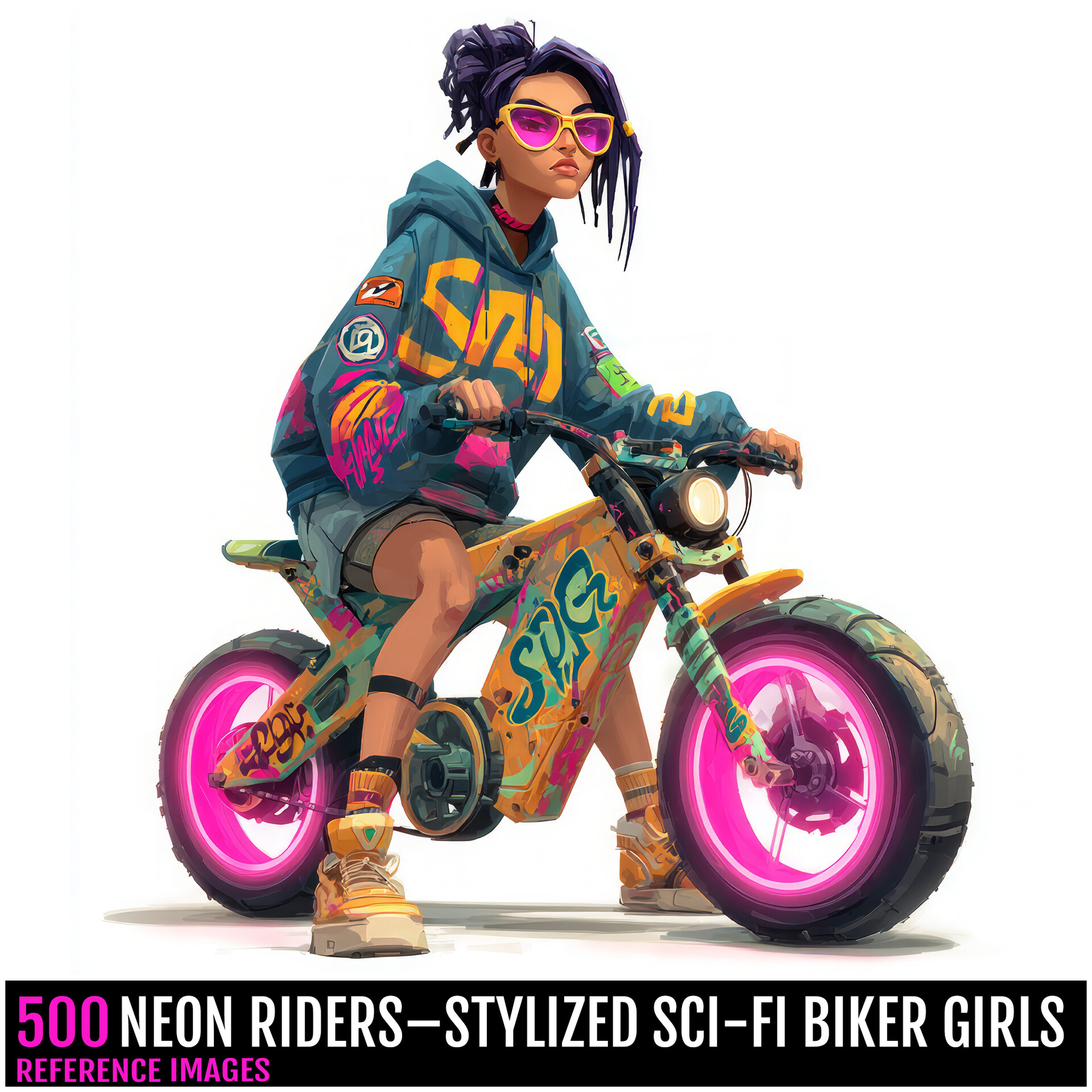 ArtStation - 500 NEON RIDERS – STYLIZED SCI-FI BIKER GIRLS PACK