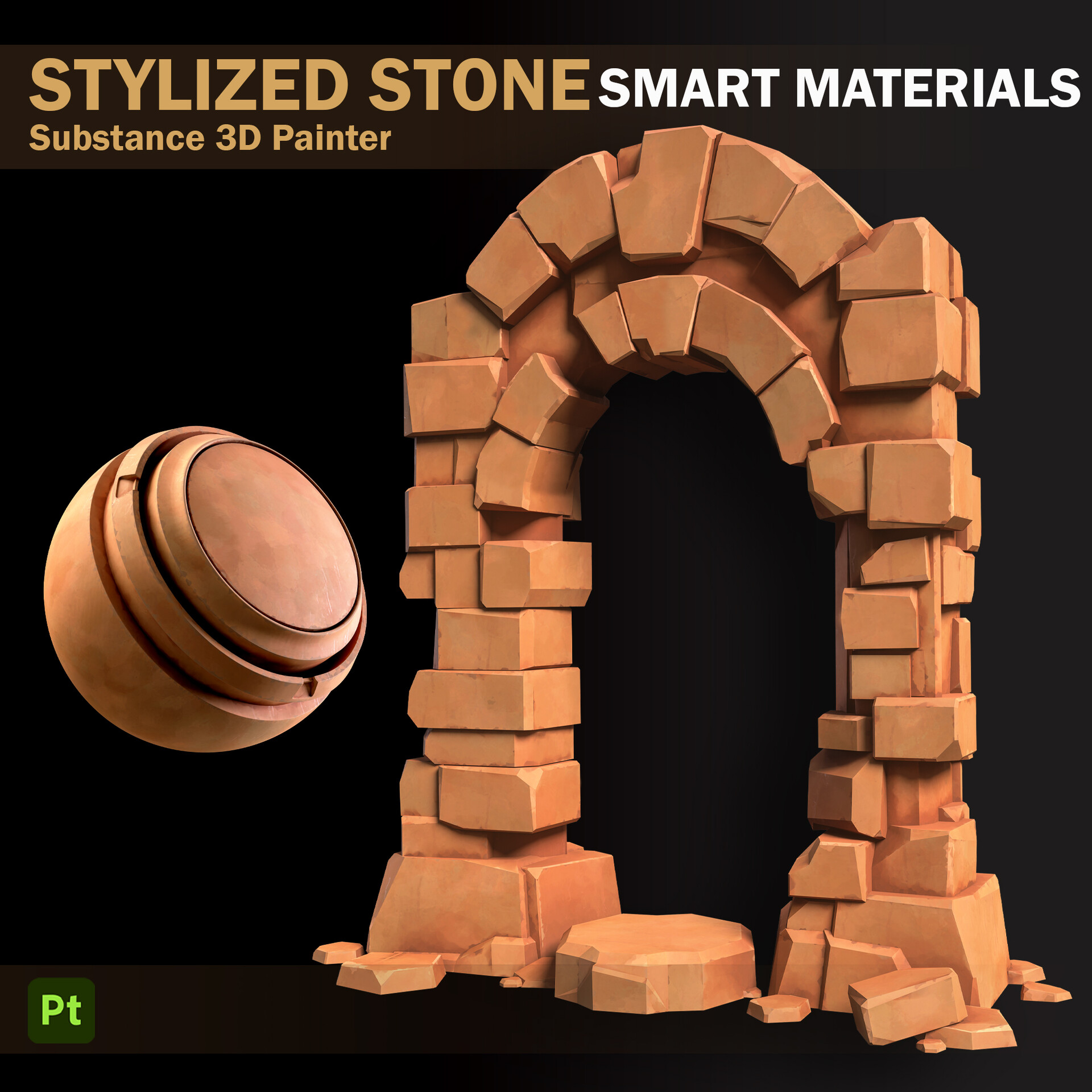 ArtStation - 21 Stylized STONE SMART MATERIALS – Substance 3D Painter