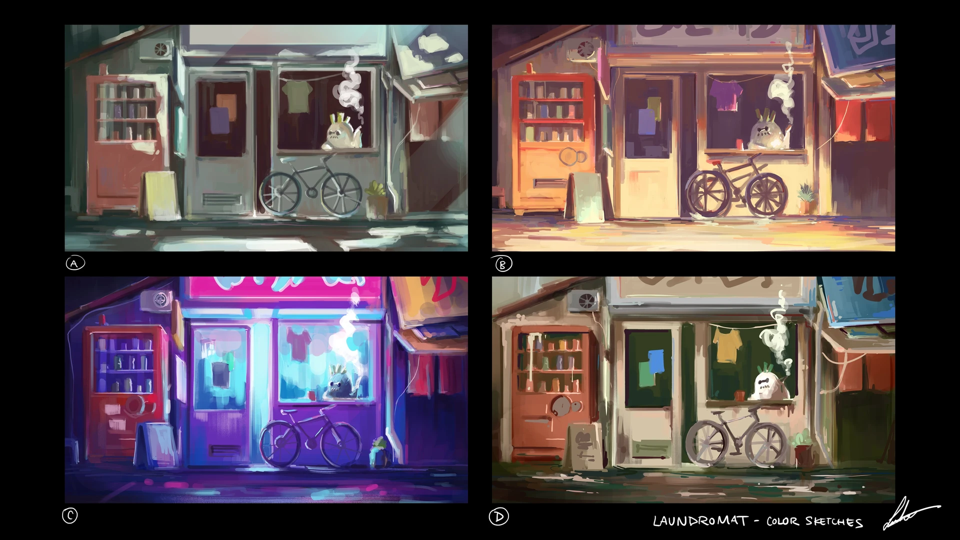 ArtStation - Laundromat - Thumbnails and Color Sketches