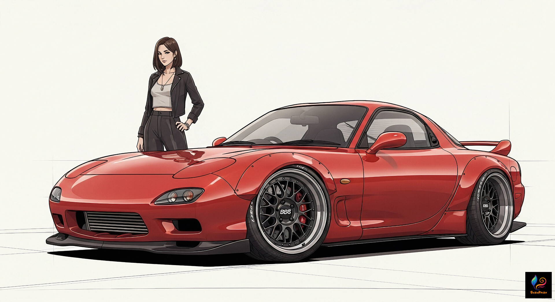 ArtStation - Mazda RX7 Red Widebody Anime JDM Car Art