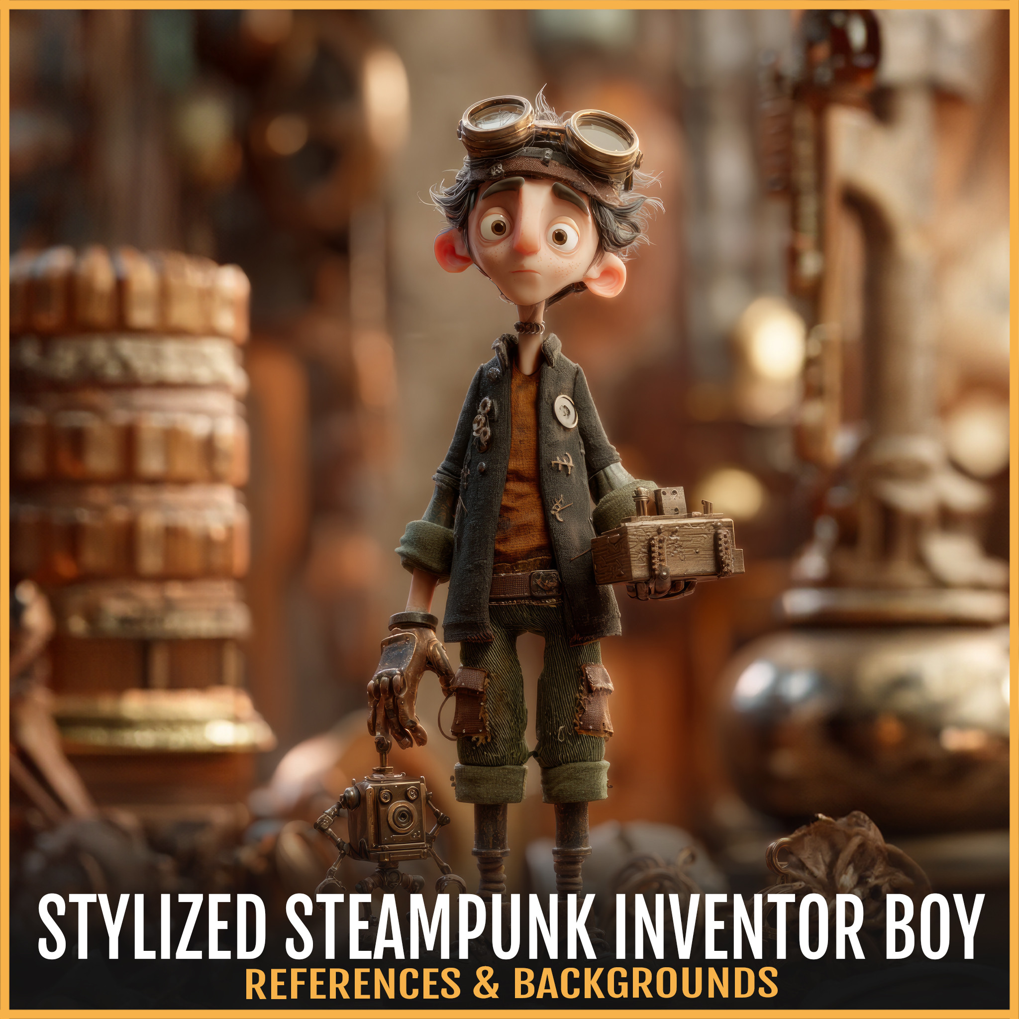 Artificial Dimension - 303 Stylized Steampunk Inventor Boy
