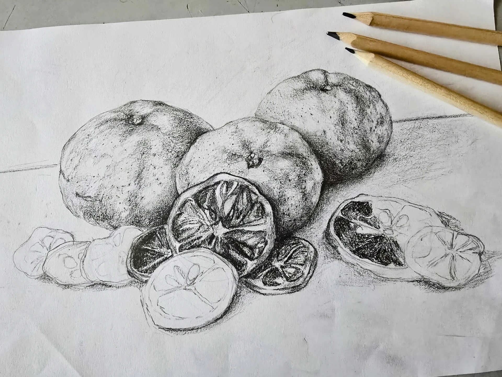 ArtStation - Tonal Pencil Oranges- Teaching Example