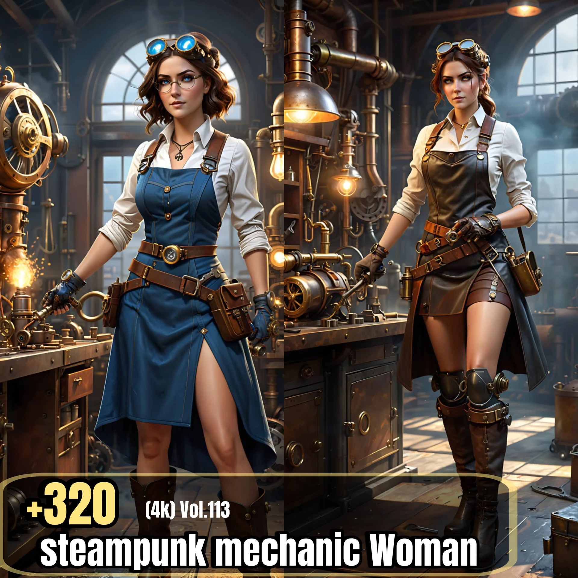 ArtStation - +320 steampunk mechanic Woman Character Concept(4k)