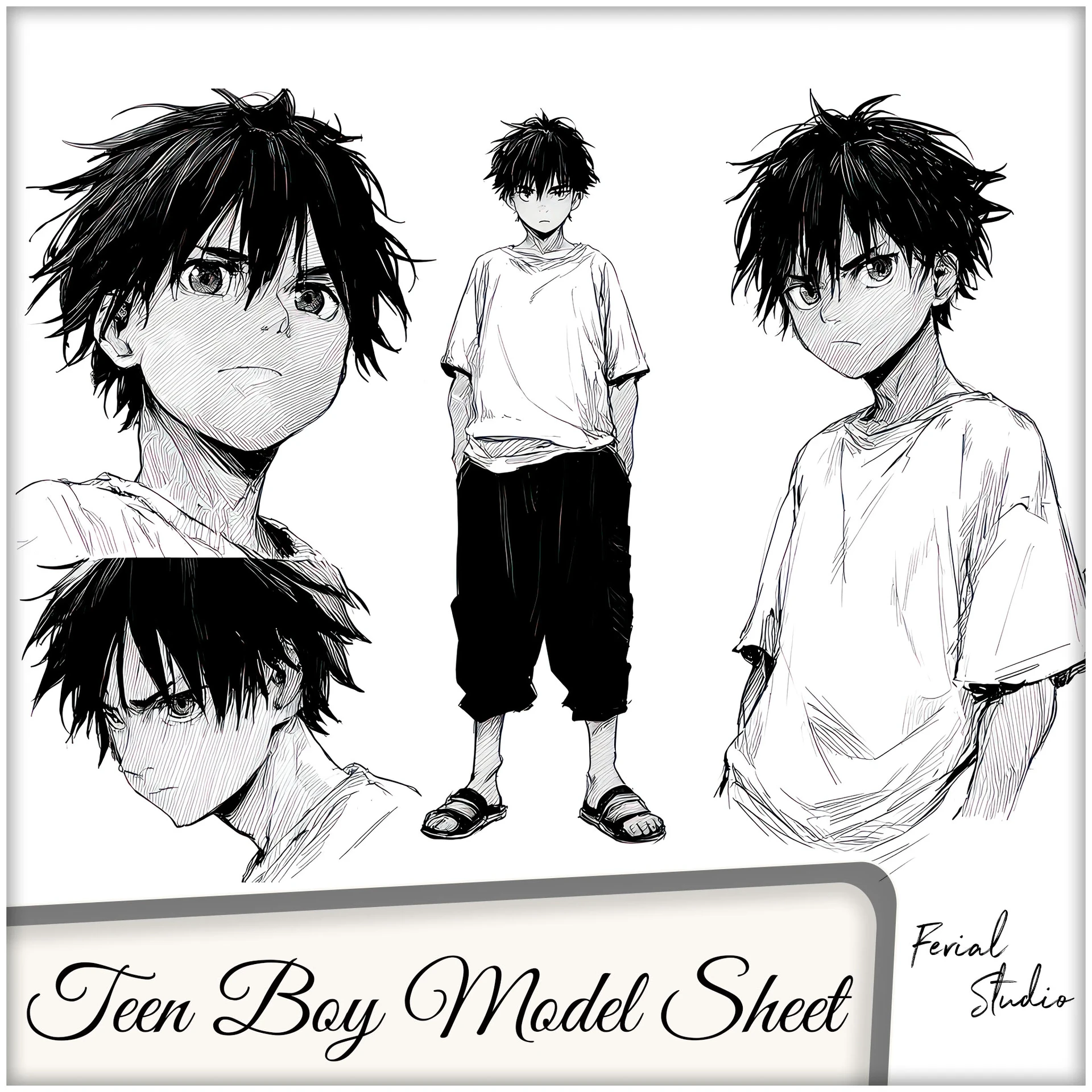 ArtStation - 🔹240 Teen Boy Model Sheet - Sketch Reference Image Pack v.18 |4K|