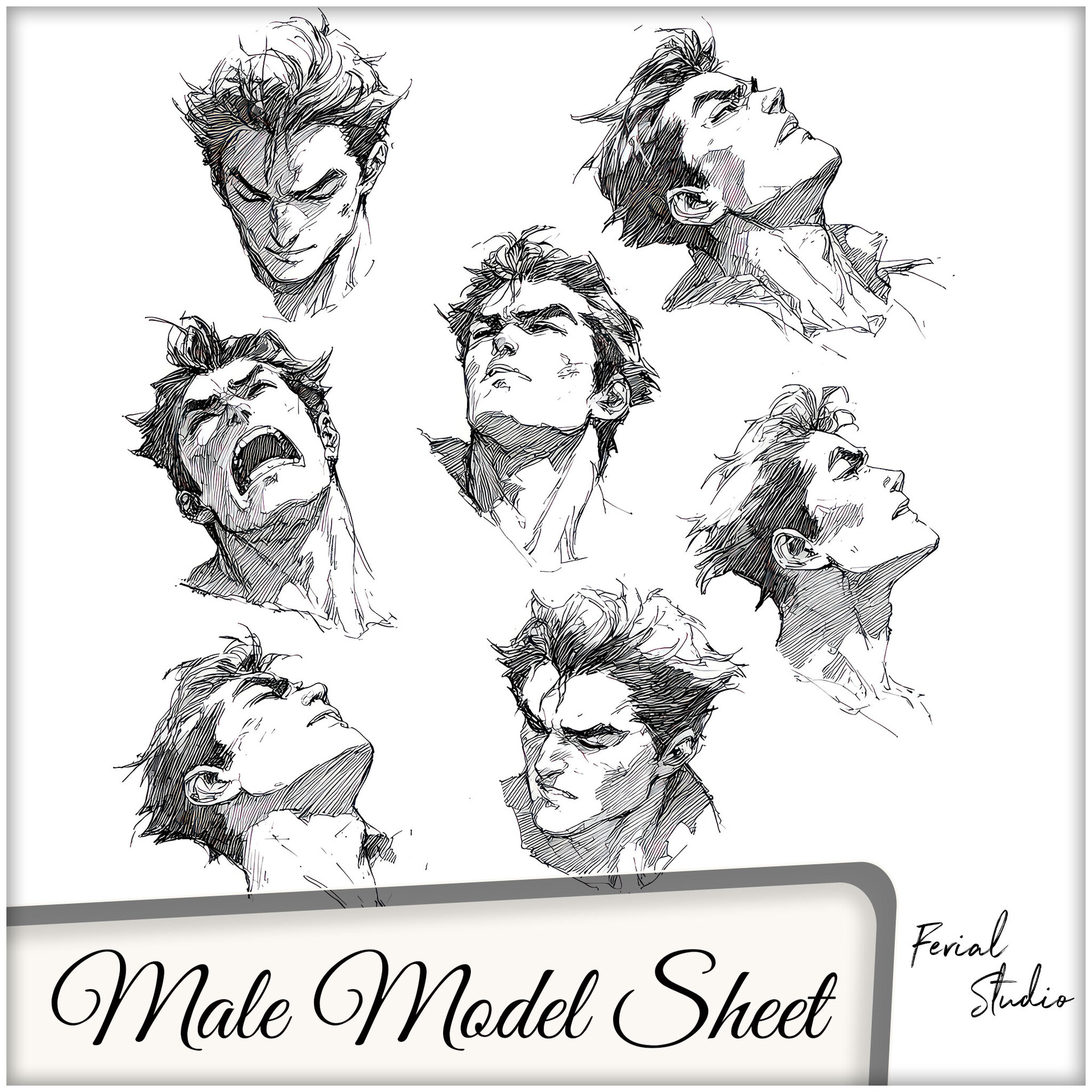 Ferial Studio - 🔹200 Male Model Sheet - Sketch Reference Image Pack v ...