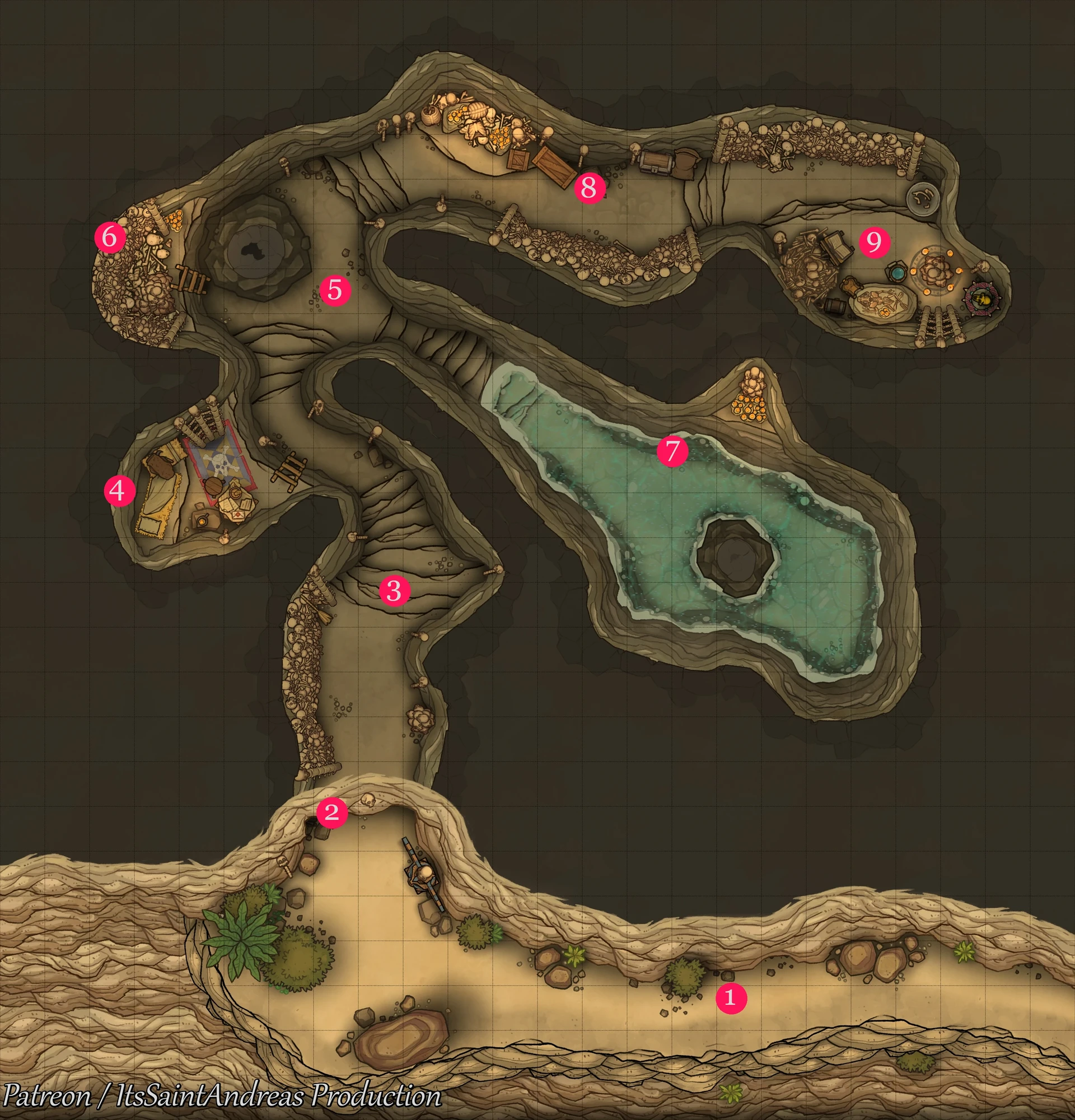 ArtStation - Kir Sabal Cave Battle map- Skull Cleaner's Cave