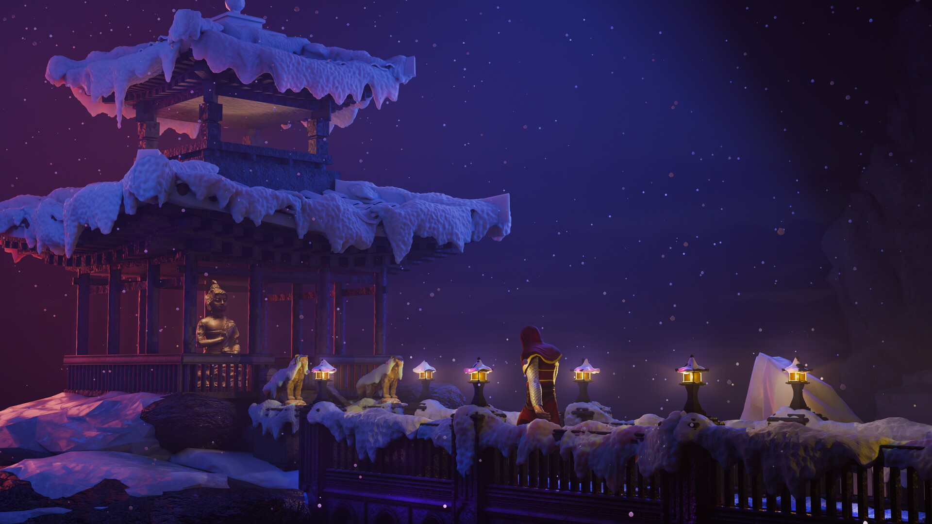 ArtStation - Winter's Embrace: Snowy Temple Night