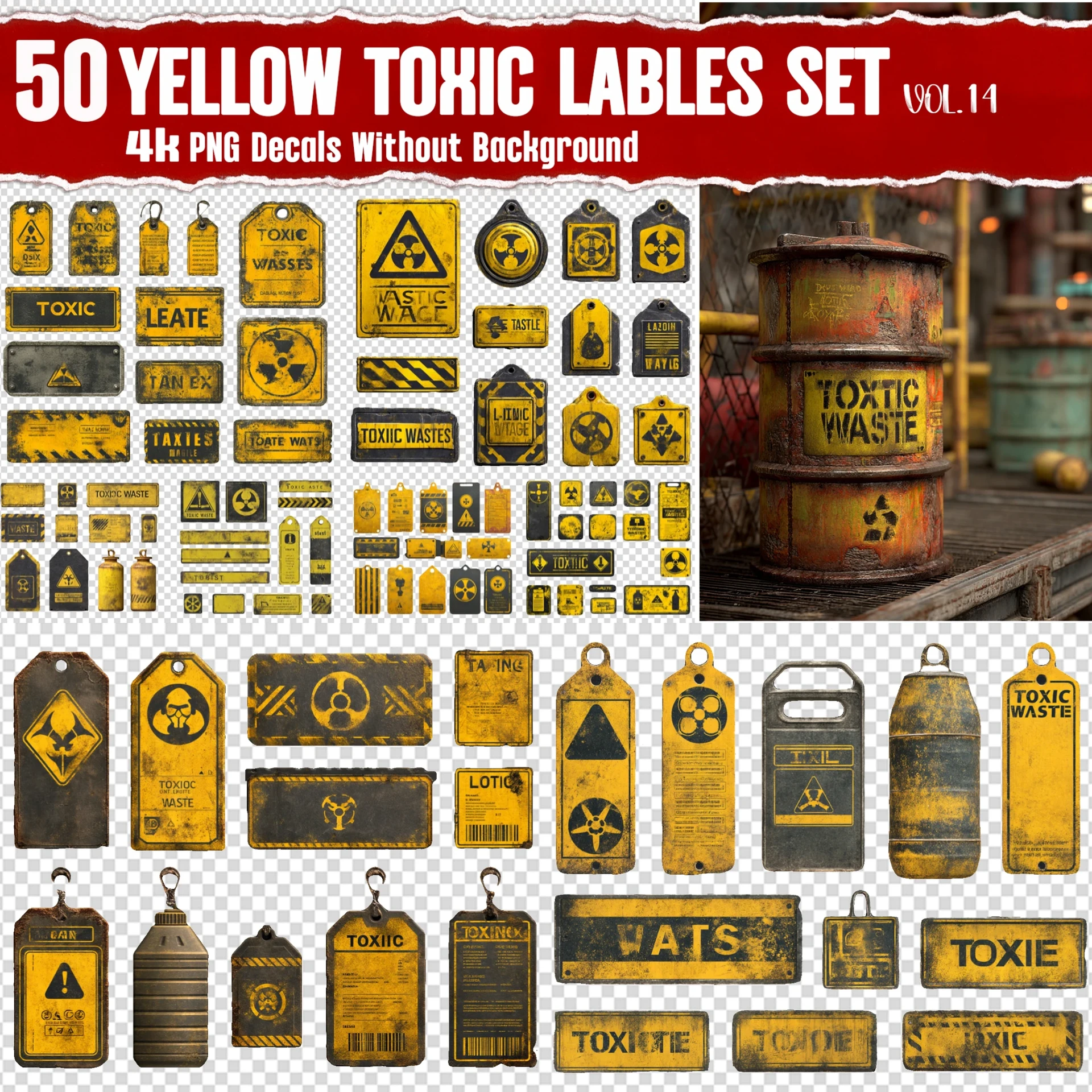 ArtStation - Yellow Game Decals Set| 4K PNG Without Backgrounds
