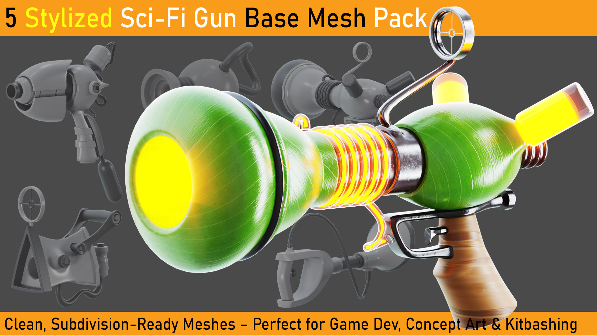 ArtStation - 5 Stylized Sci-Fi Gun BaseMesh Pack (Clean UV+Subdivision ...