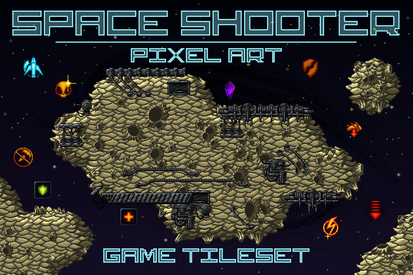ArtStation - Pixel Art Space Shooter Game Tileset