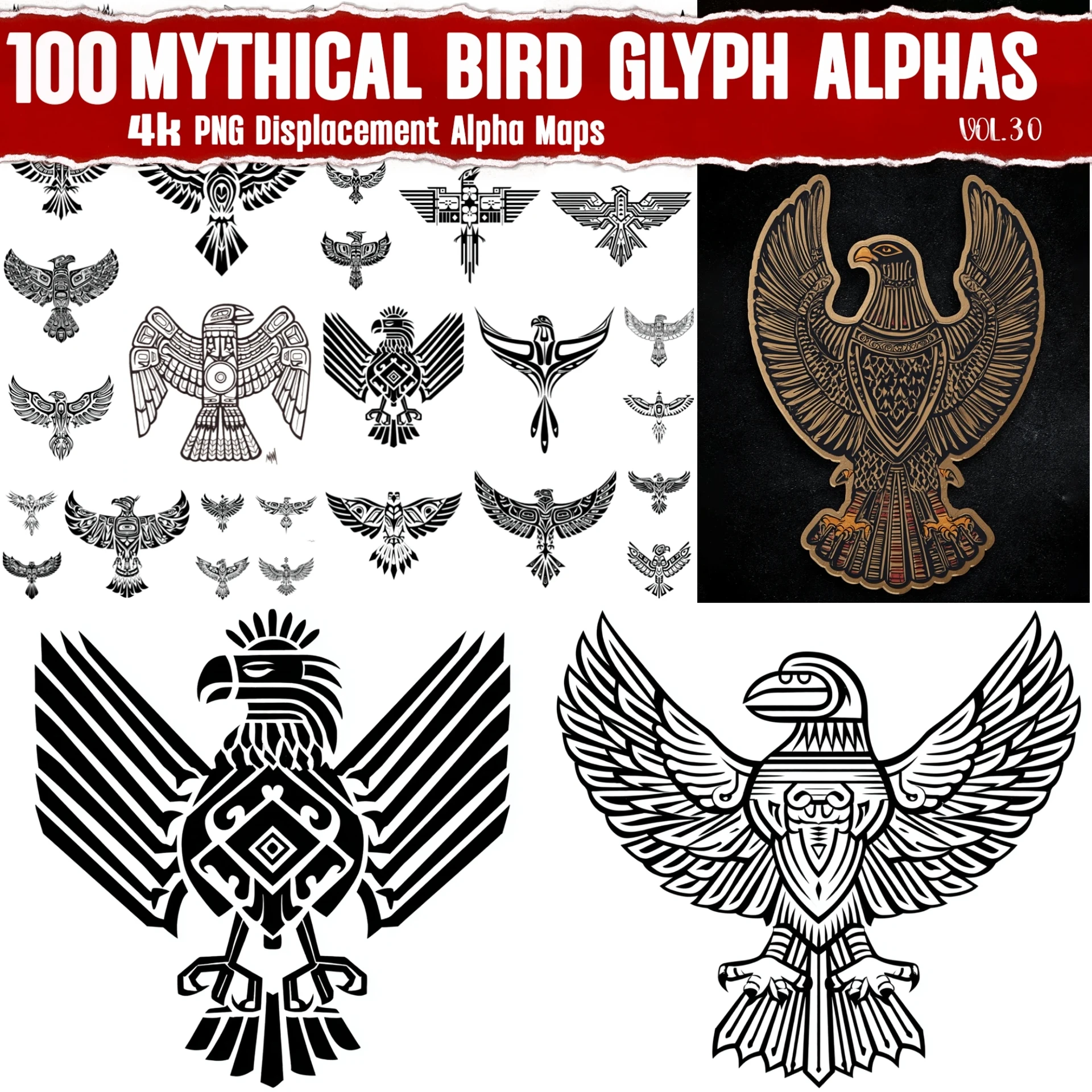 ArtStation - Mythical Bird glyph VOL.30 |4k PNG Displacement Map