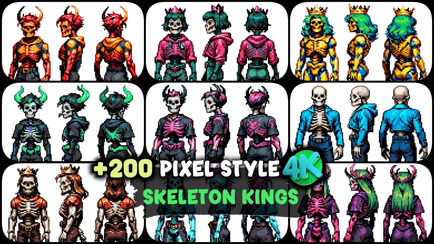 ArtStation - Skeleton Kings | 4K | Pixel Character Sheet Packs Vol.13