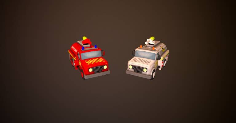 ArtStation - Low Poly Fire Fighter & Gas Truck