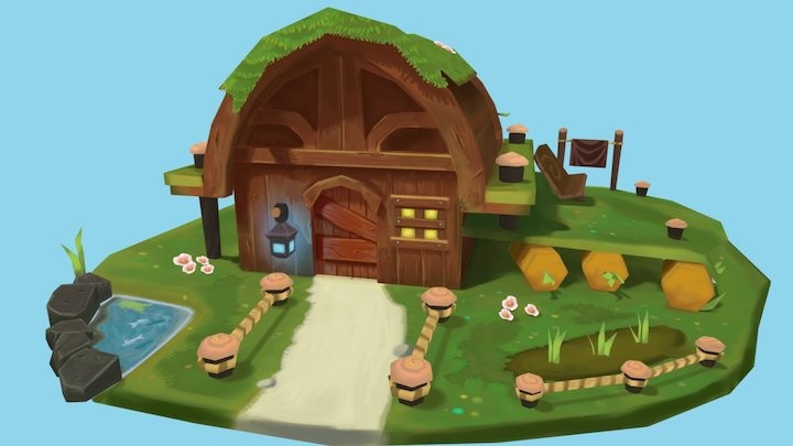 ArtStation - Hand Painted Wood House Scene